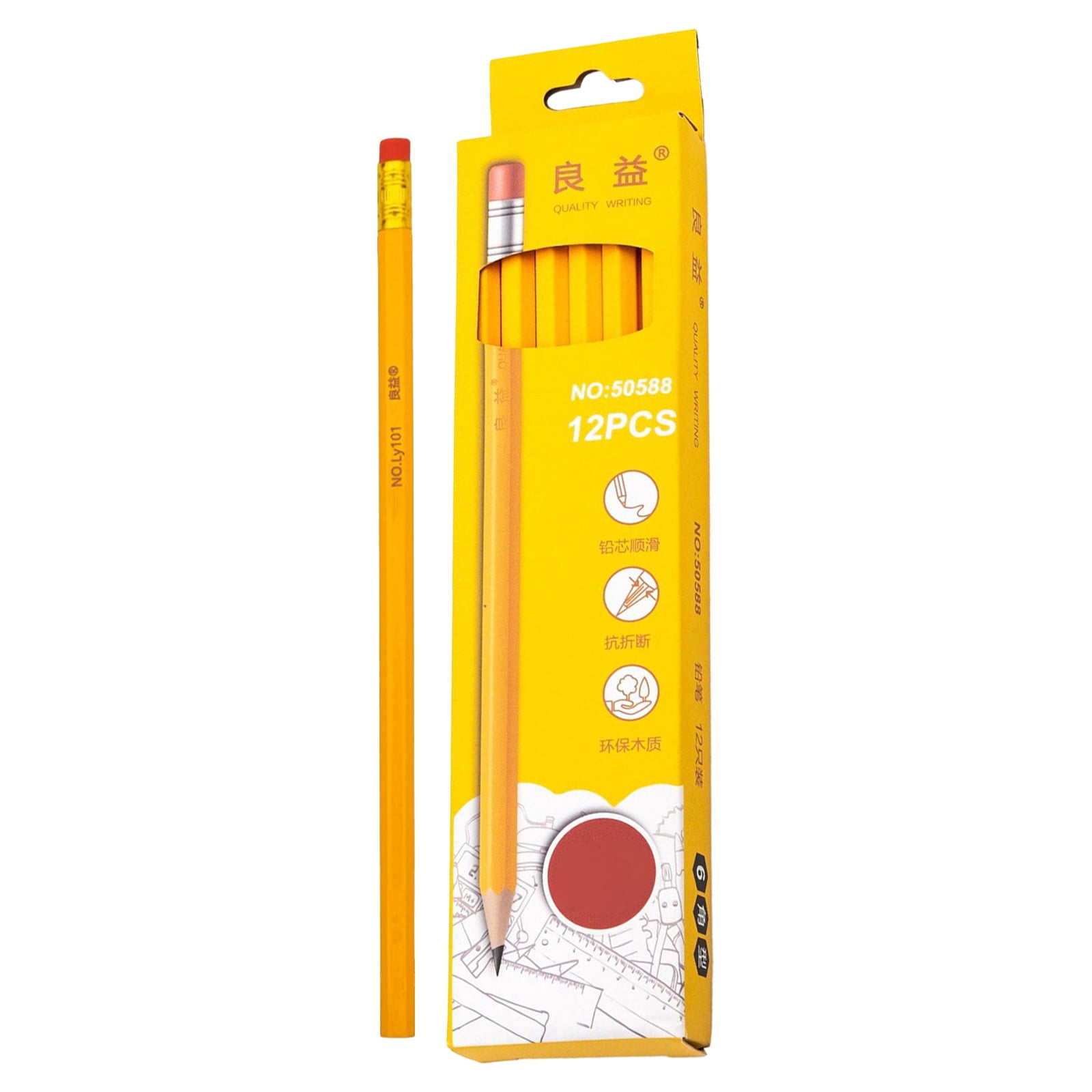 Wood Pencils with Erasers, 12 Pack Break Resistant Pencils, Medium-Soft ...