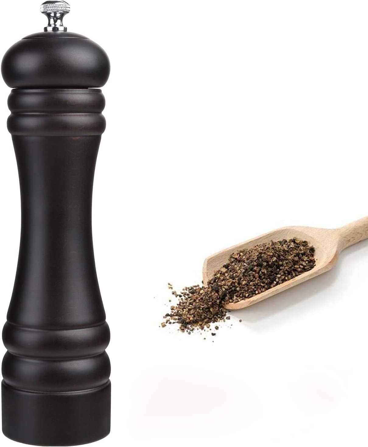 Wood Pepper Grinder, Casewin Pepper Mill Adjustable Coarseness Wooden ...