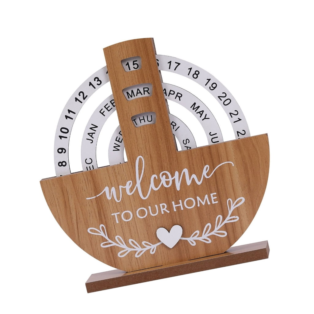 Wood Permanent Calendar Handcrafts Rotatable Time Record Calendar Home ...