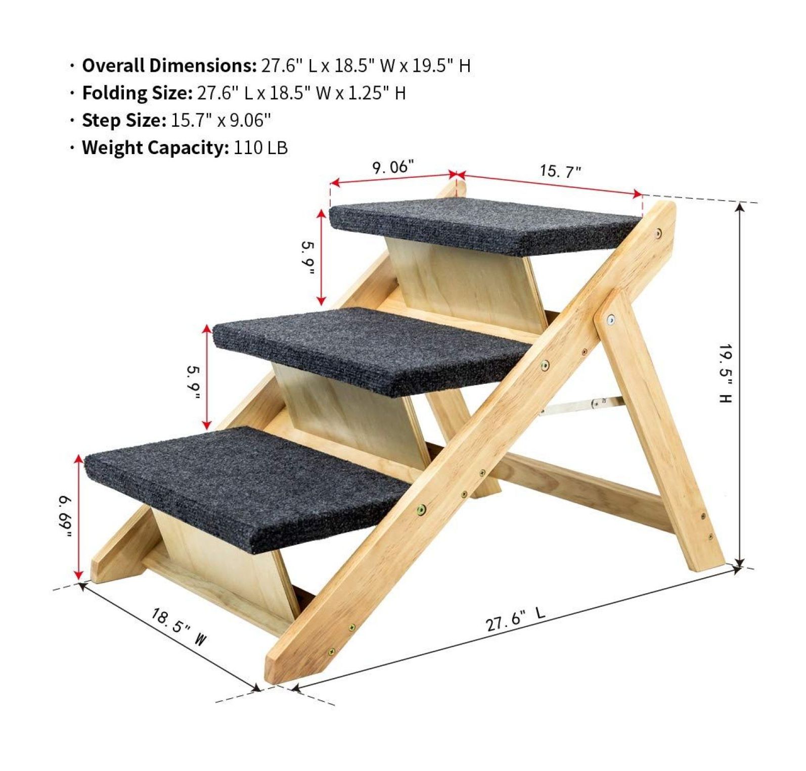 Wood Pet Stairs/Pet Steps - Foldable 3 Levels Dog Stairs & Ramp Perfect ...
