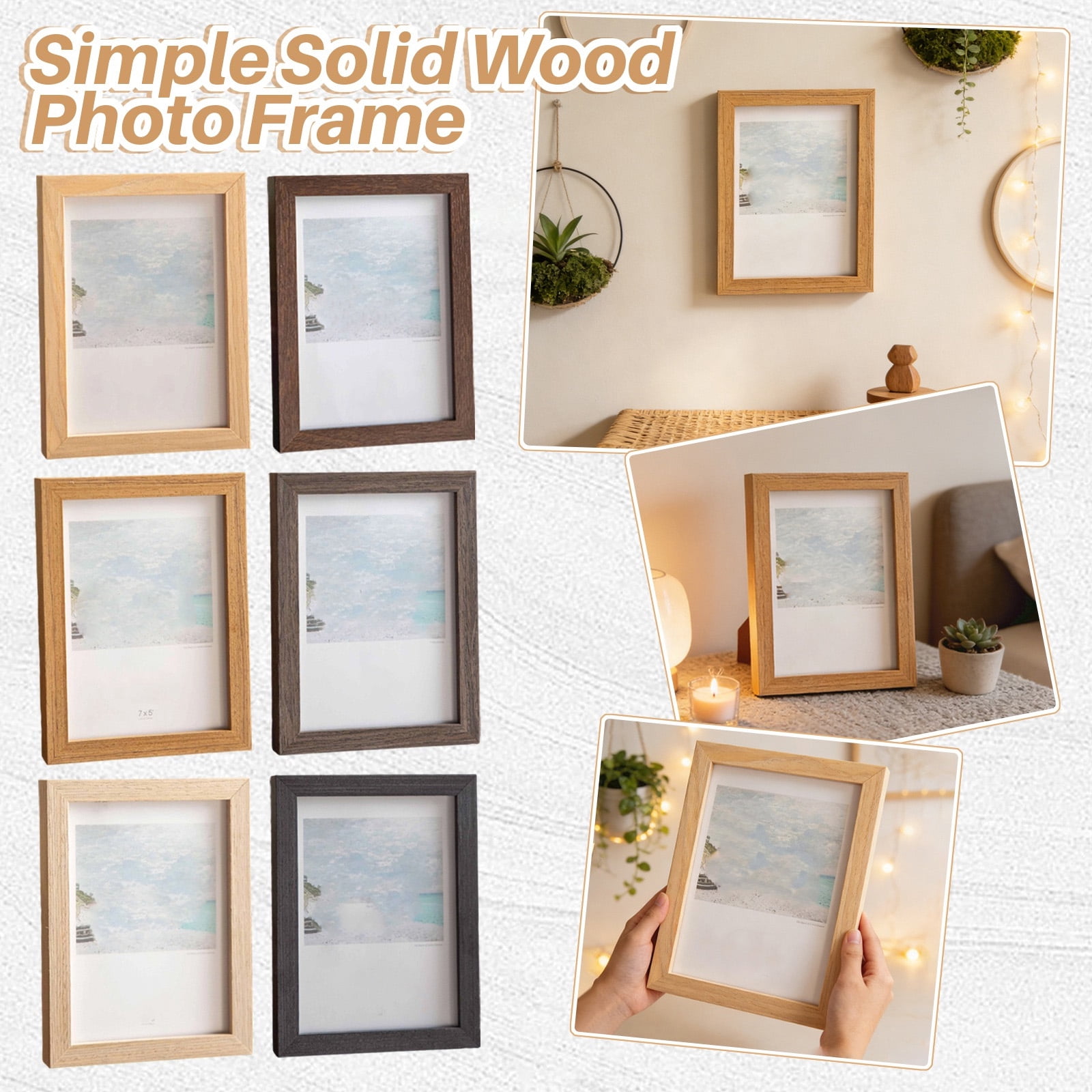 Wood Photo Frame, Solid Wood Wall Mounted Picture Frame, 7.5 x 10.4 in ...