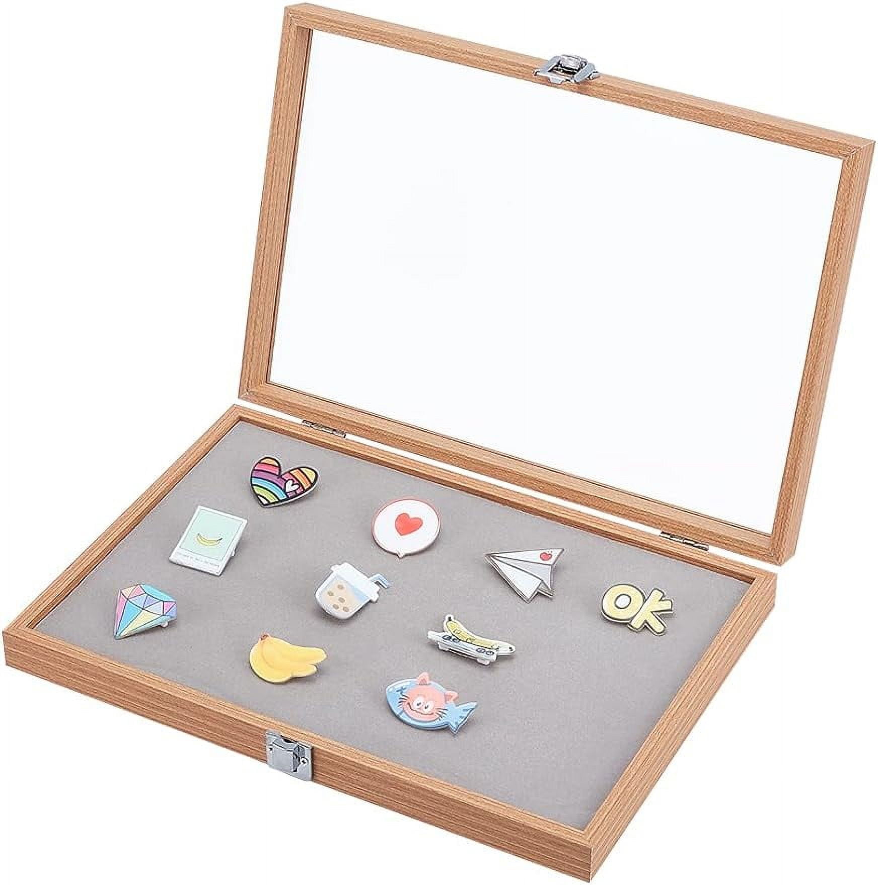 Wood Pin Badge Display Cases Storage Showcase Brooch with Clear Window ...