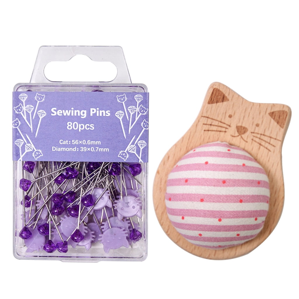 Wood Pin Cushion with 80 Straight Sewing Pin for Dressmaking Needlework ...
