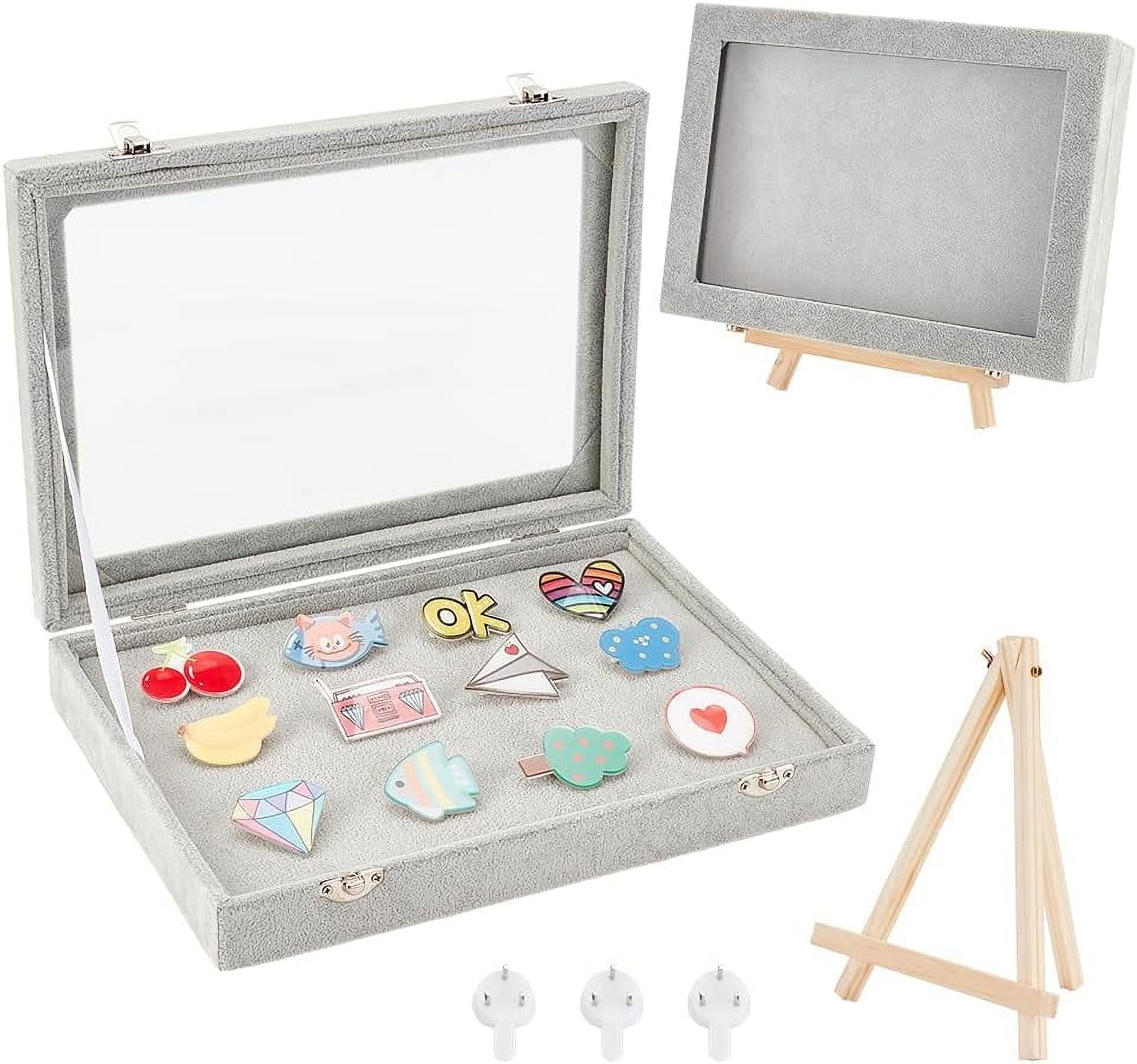 Wood Pin Display Case Badge Presentation Box with Velvet Cover Iron ...