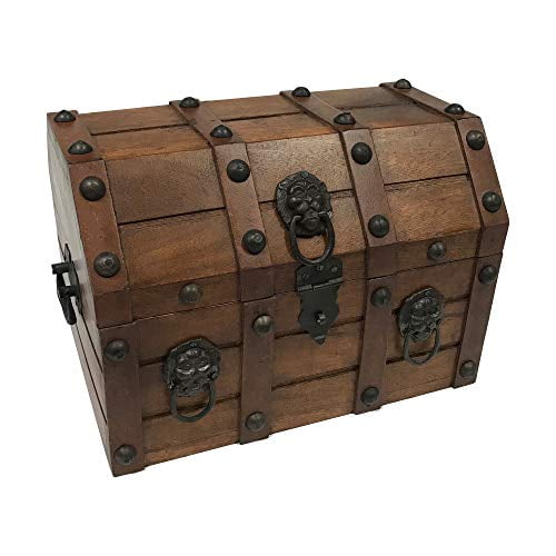 Wood Pirate Loot Treasure Chest Antique Vintage Storage Decorative Box ...
