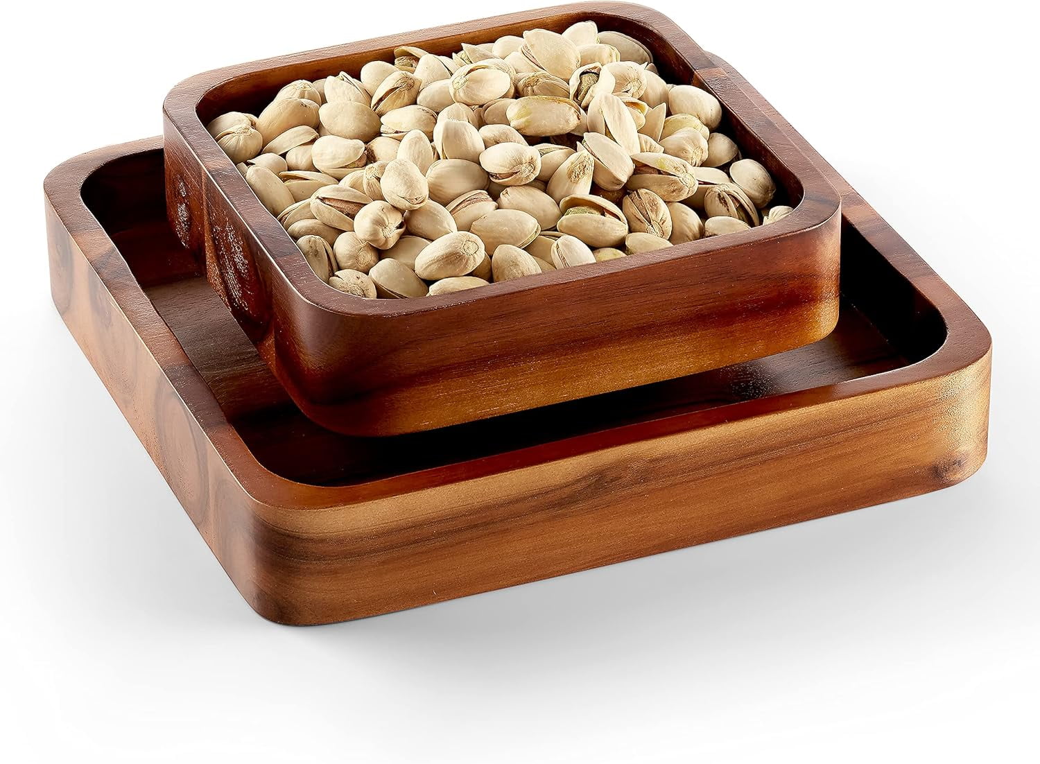 Wood Pistachio Snack Bowl with Shell Storage, Double Dish Holder Nut ...