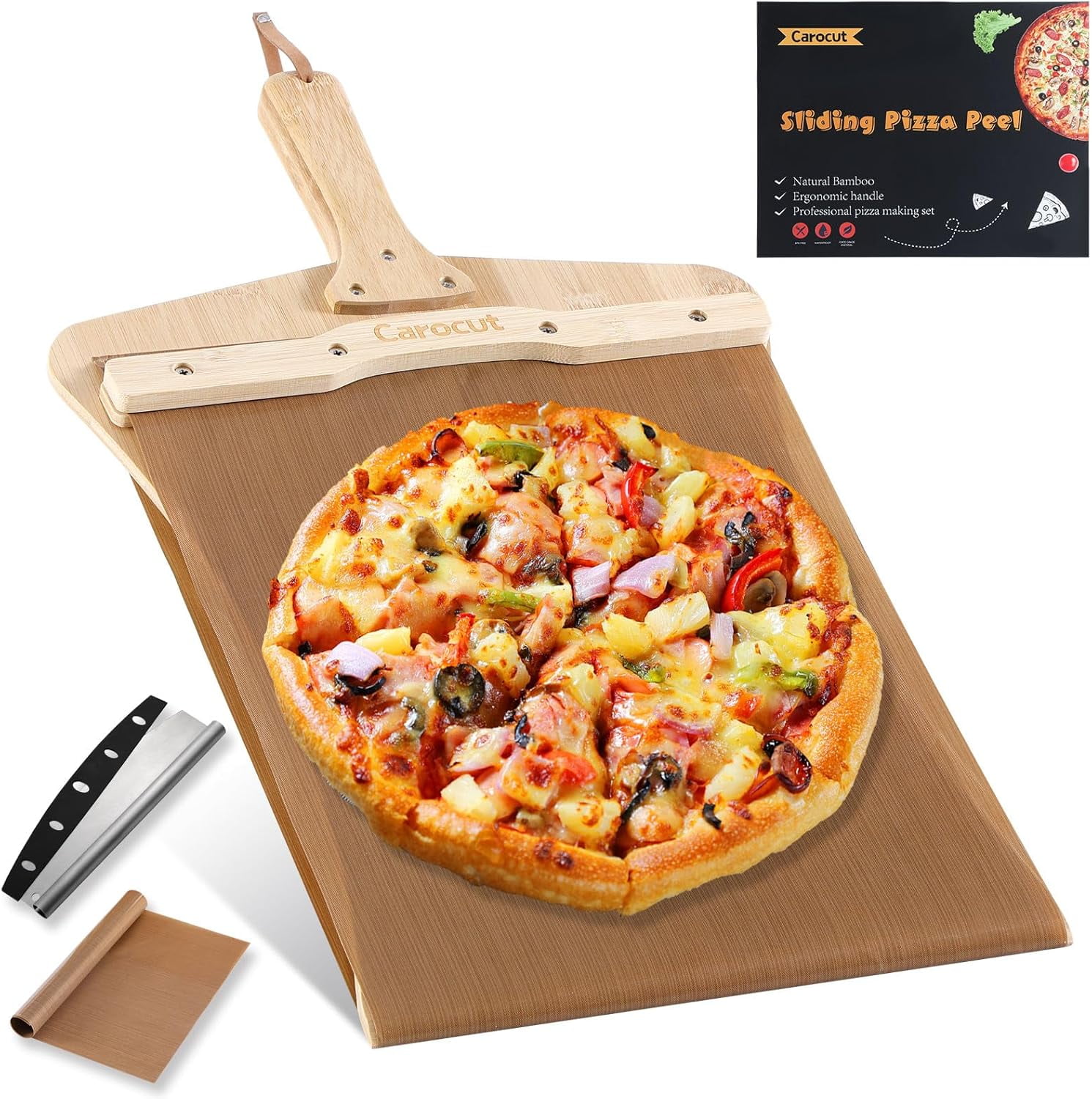 Wood Pizza Peel, Pizza Spatula Paddle with Bamboo Handle, Pizza Oven ...