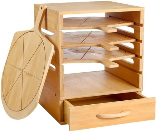 Wood Pizza Peel Rack with Spice Drawer,Includes 4 x 12 Inch Non-Stick ...