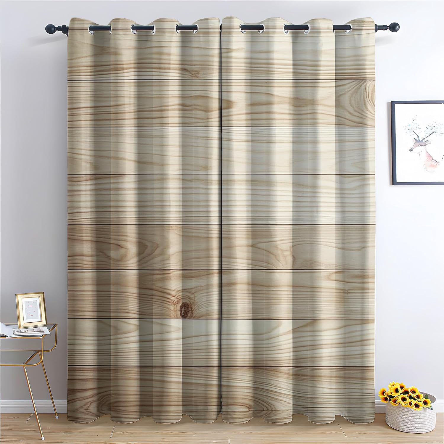Wood Plank Curtains For Bedroom, Rustic Wooden Curtain For Living Room ...