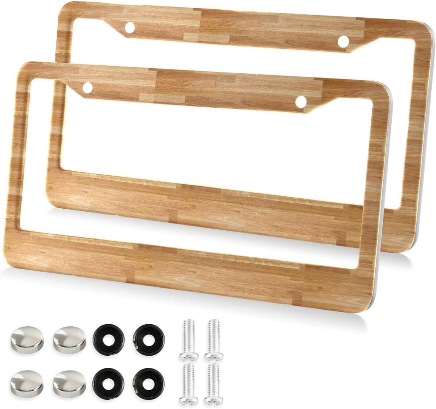 Wood Plank Design License Plate Frame, Decorative Aluminum Car Tag ...