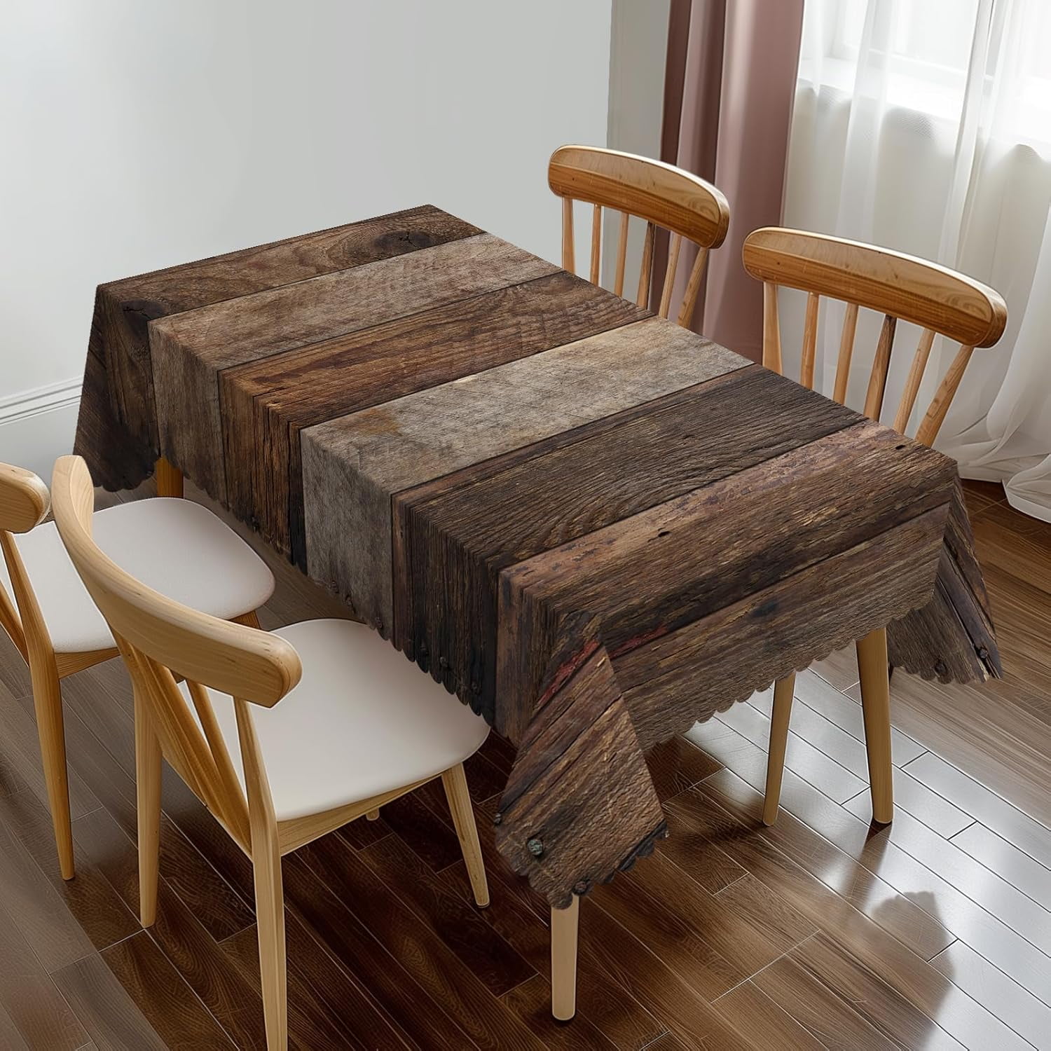 Wood Plank Rectangle Tablecloth Retro Wood Texture Brown Farmhouse ...