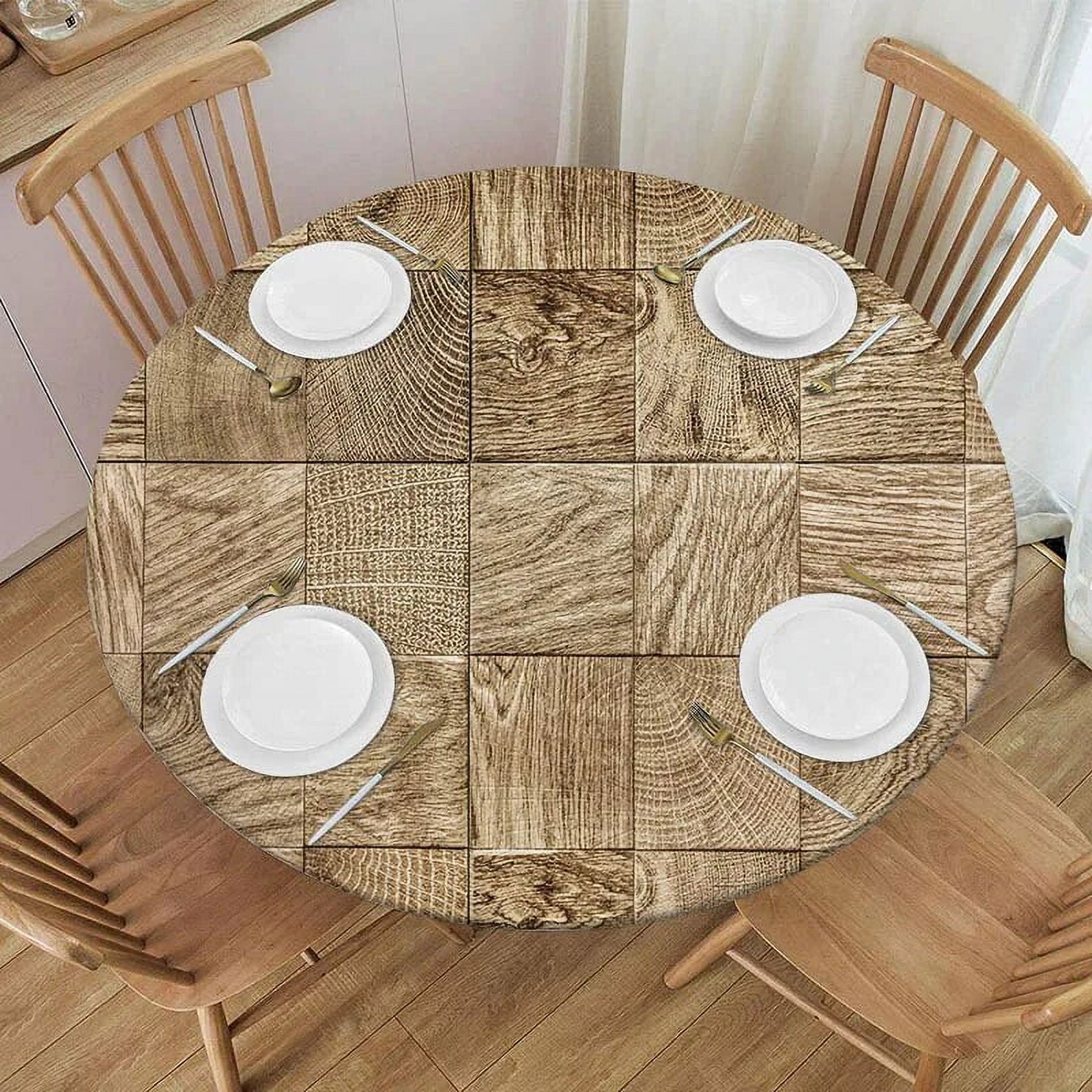 Wood Plank Texture Fitted Round Tablecloth Wooden Background Table ...