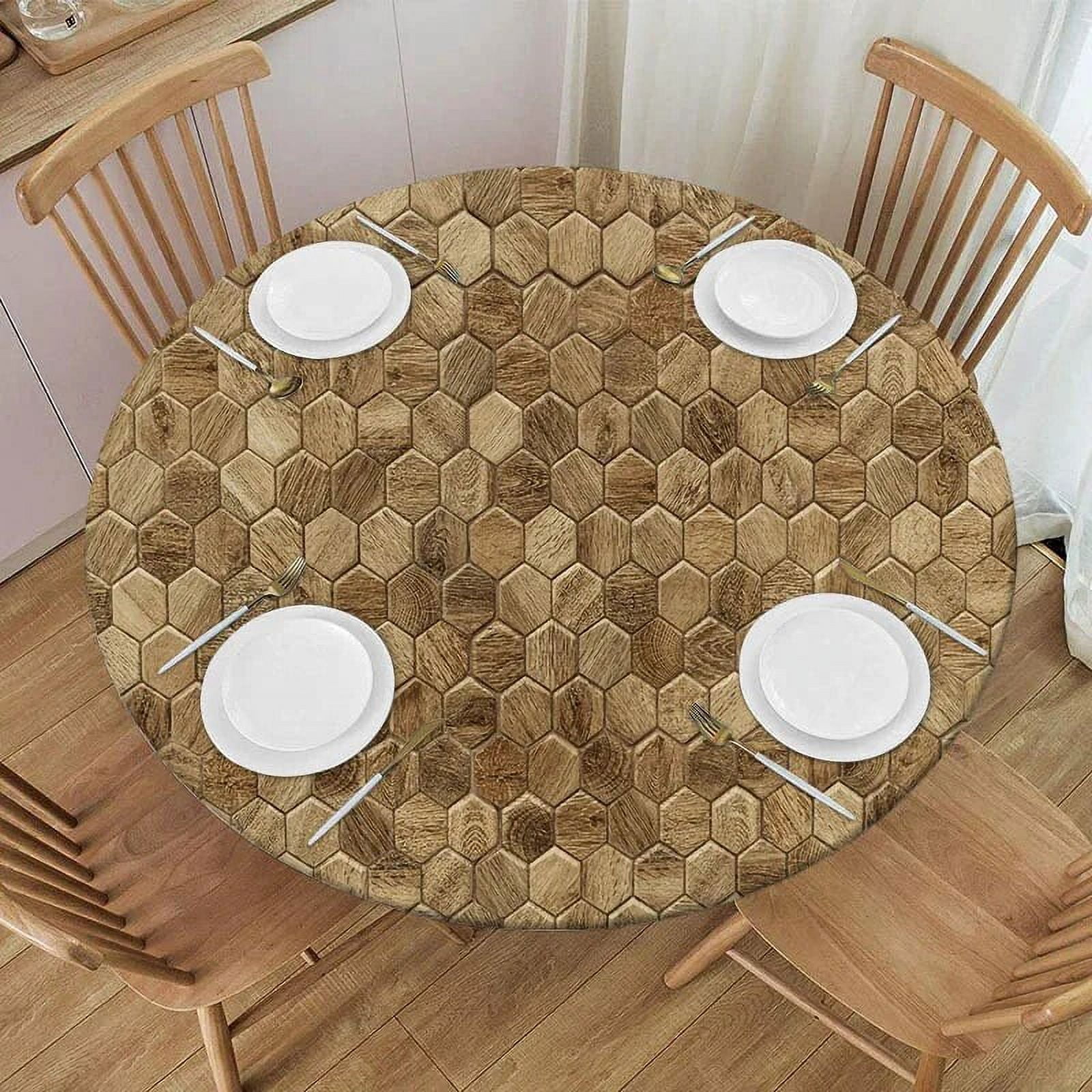 Wood Plank Texture Fitted Round Tablecloth Wooden Background Table ...