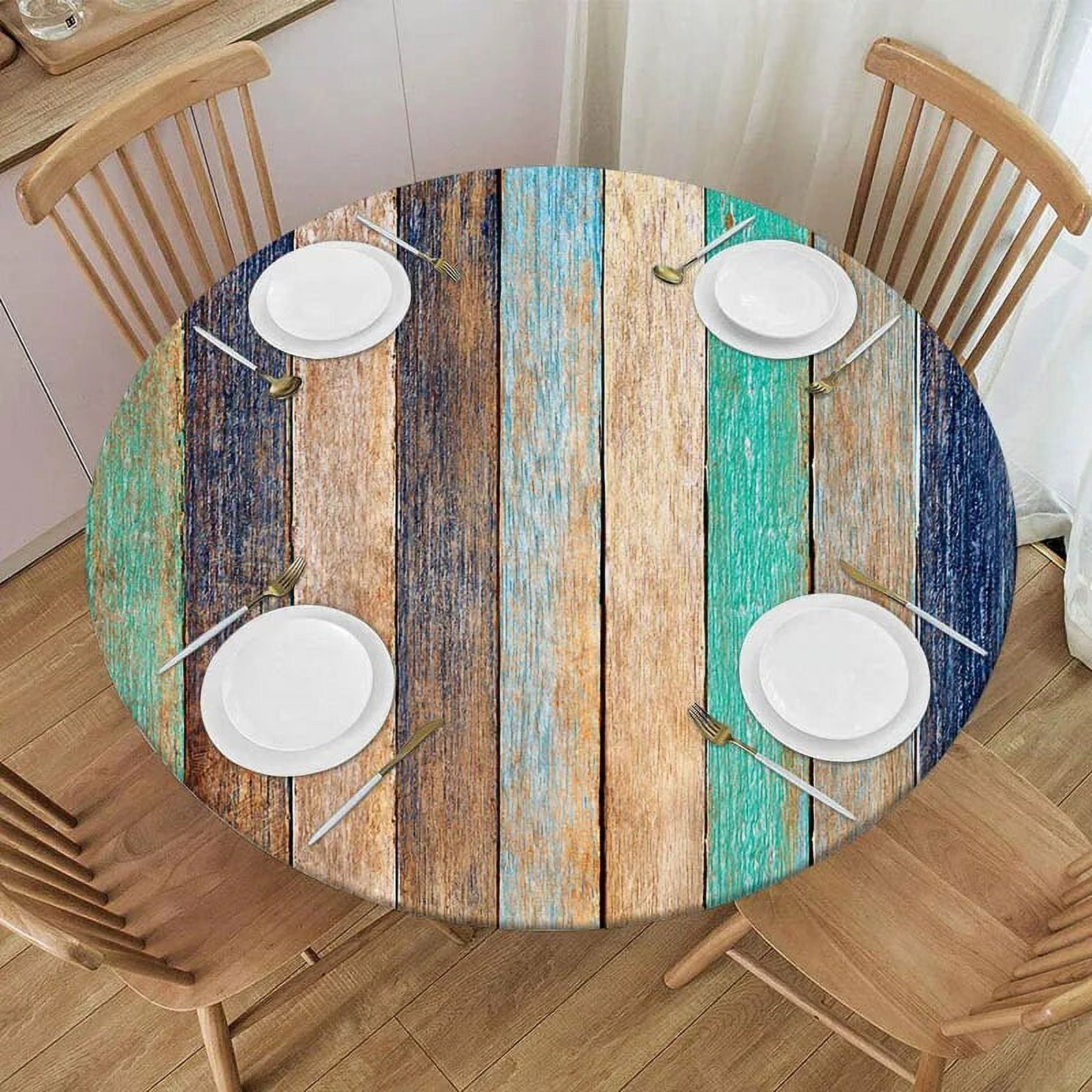 Wood Plank Texture Fitted Round Tablecloth Wooden Background Table ...