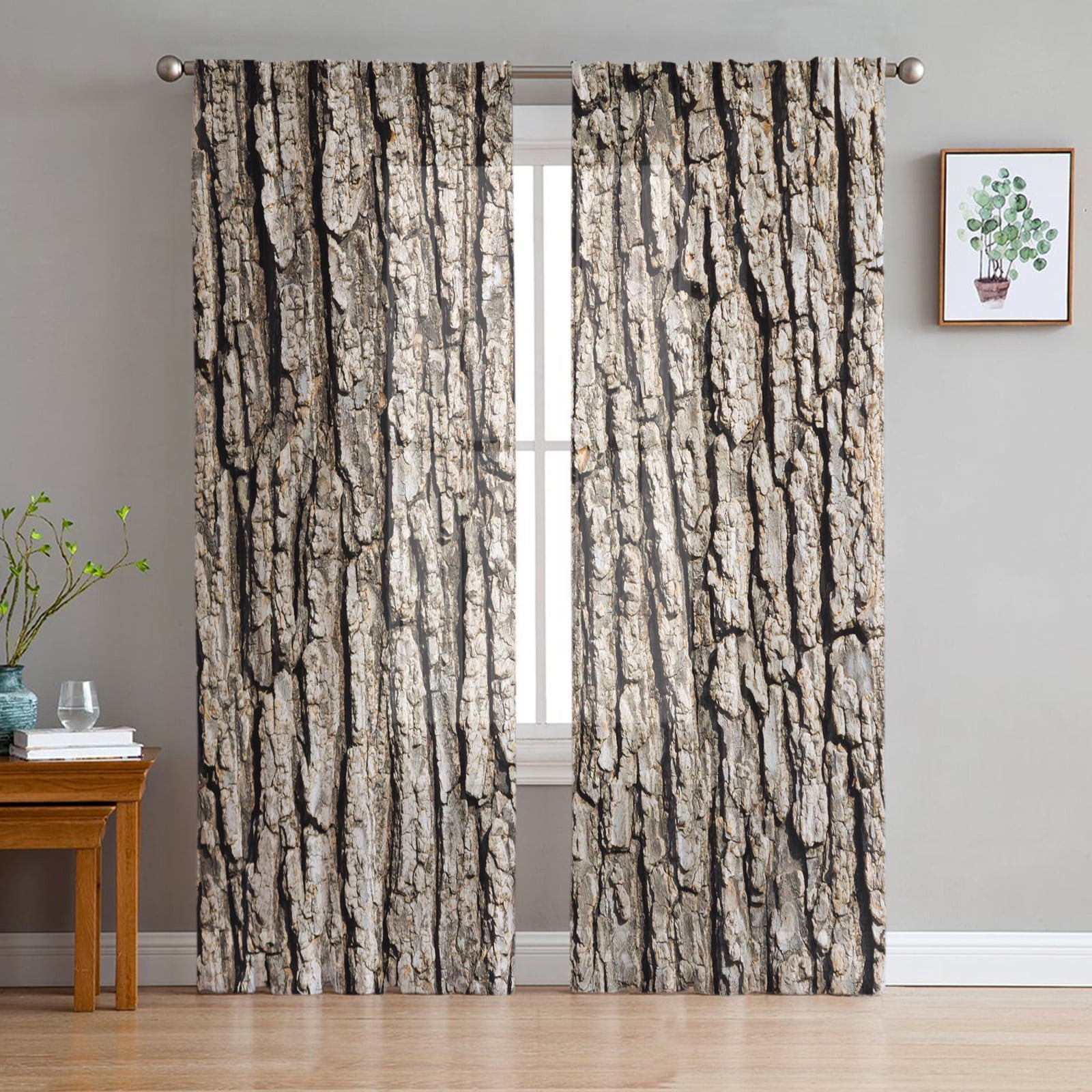 Wood Plank Texture Mottled Gap Tree Grain Sheer Curtains For Living ...