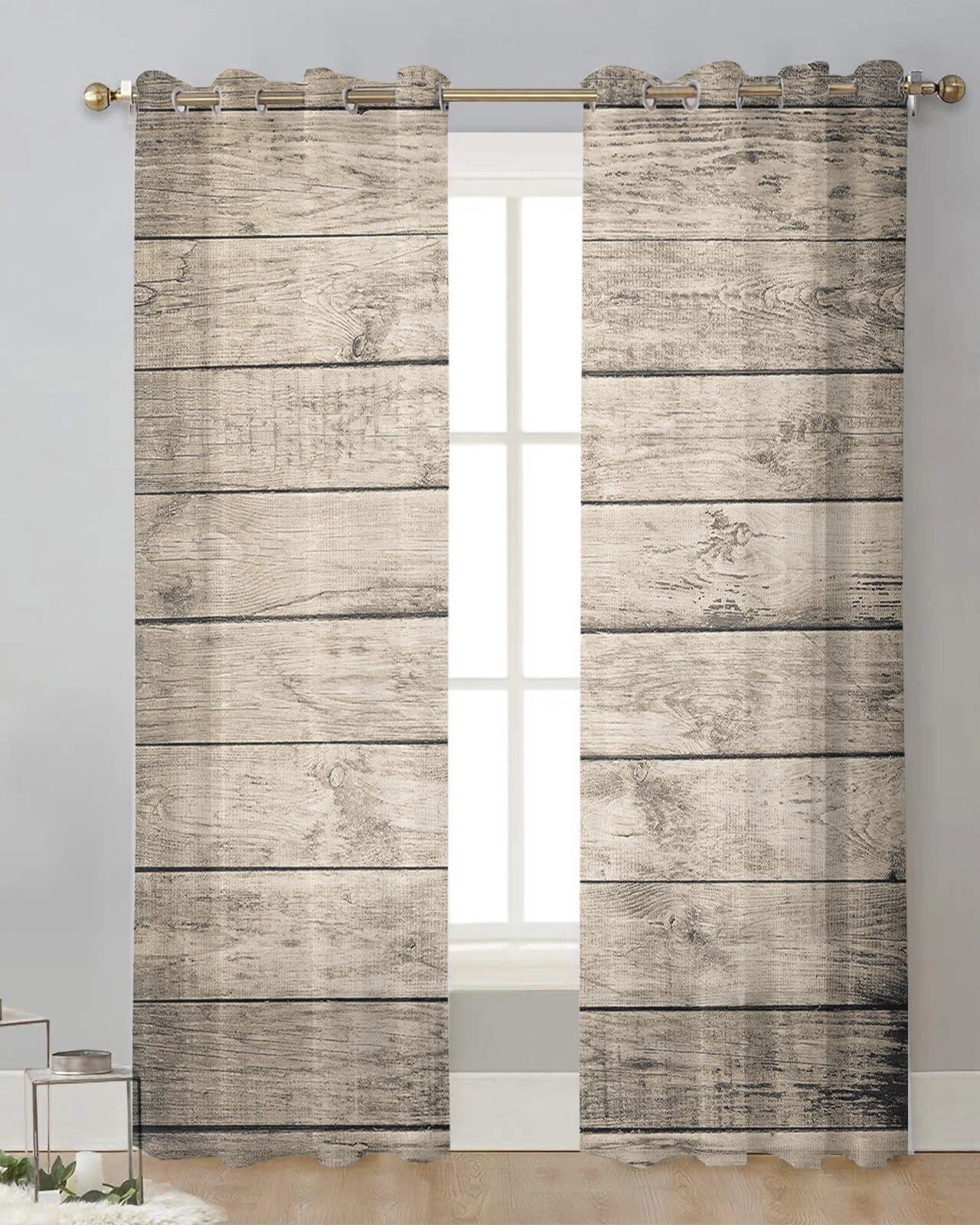 Wood Plank Texture Mottled Gap Tree Grain Tulle Window Curtains Living ...