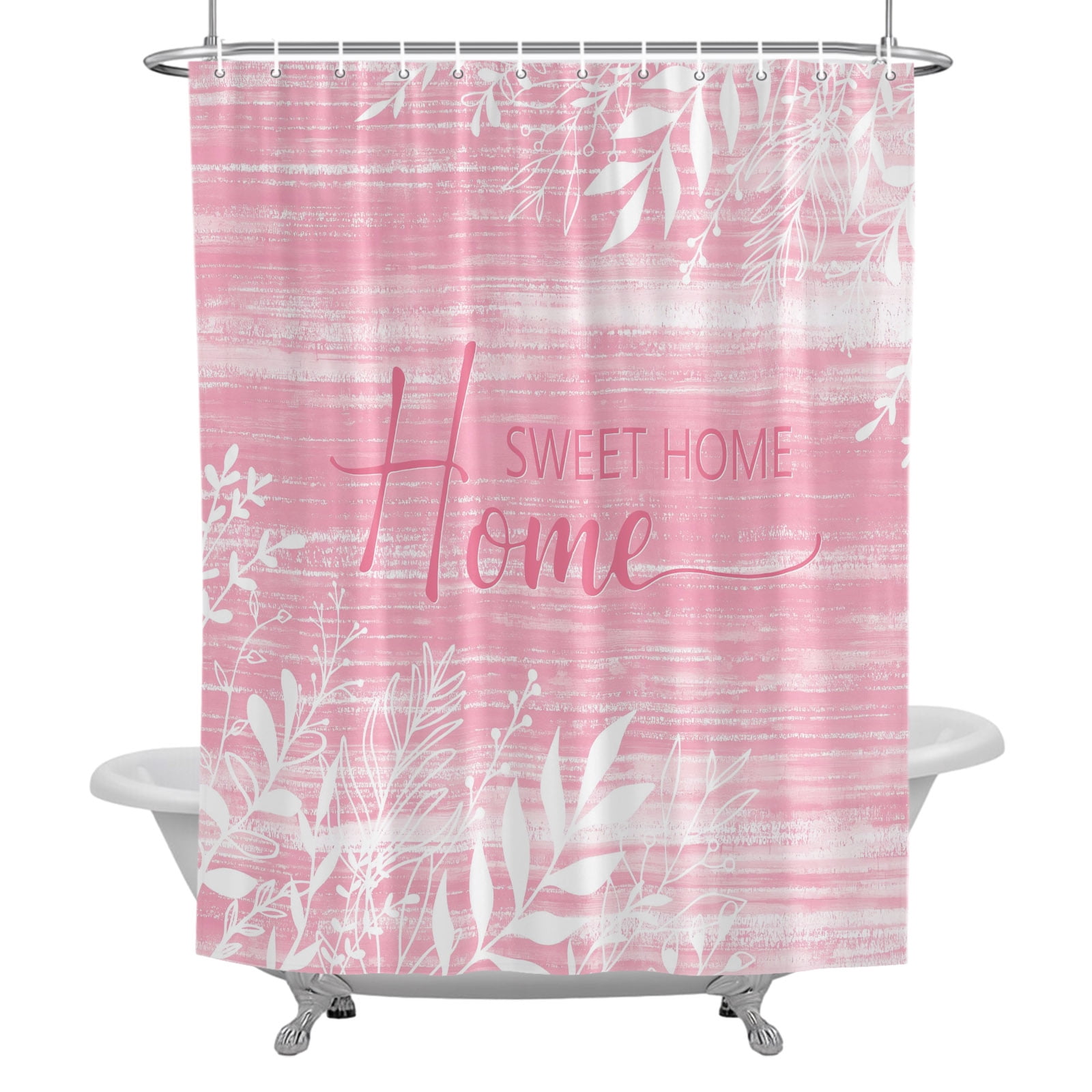 Wood Planks Shower Curtain, Farmhouse Sweet Home Pink Waterproof Fabric ...