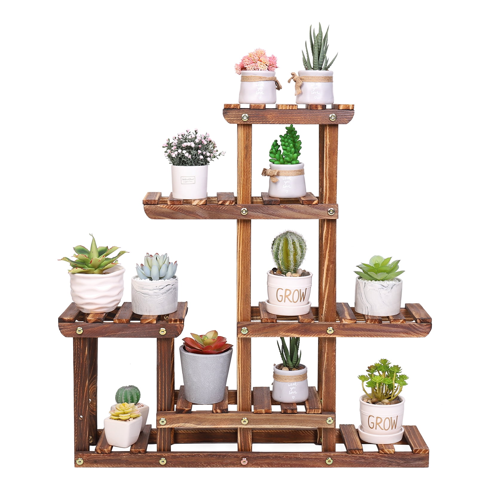 Wood Plant Shelves Indoor Outdoor Plant Pot Stand Holder Corner Plant Display Shelving Unit for ...
