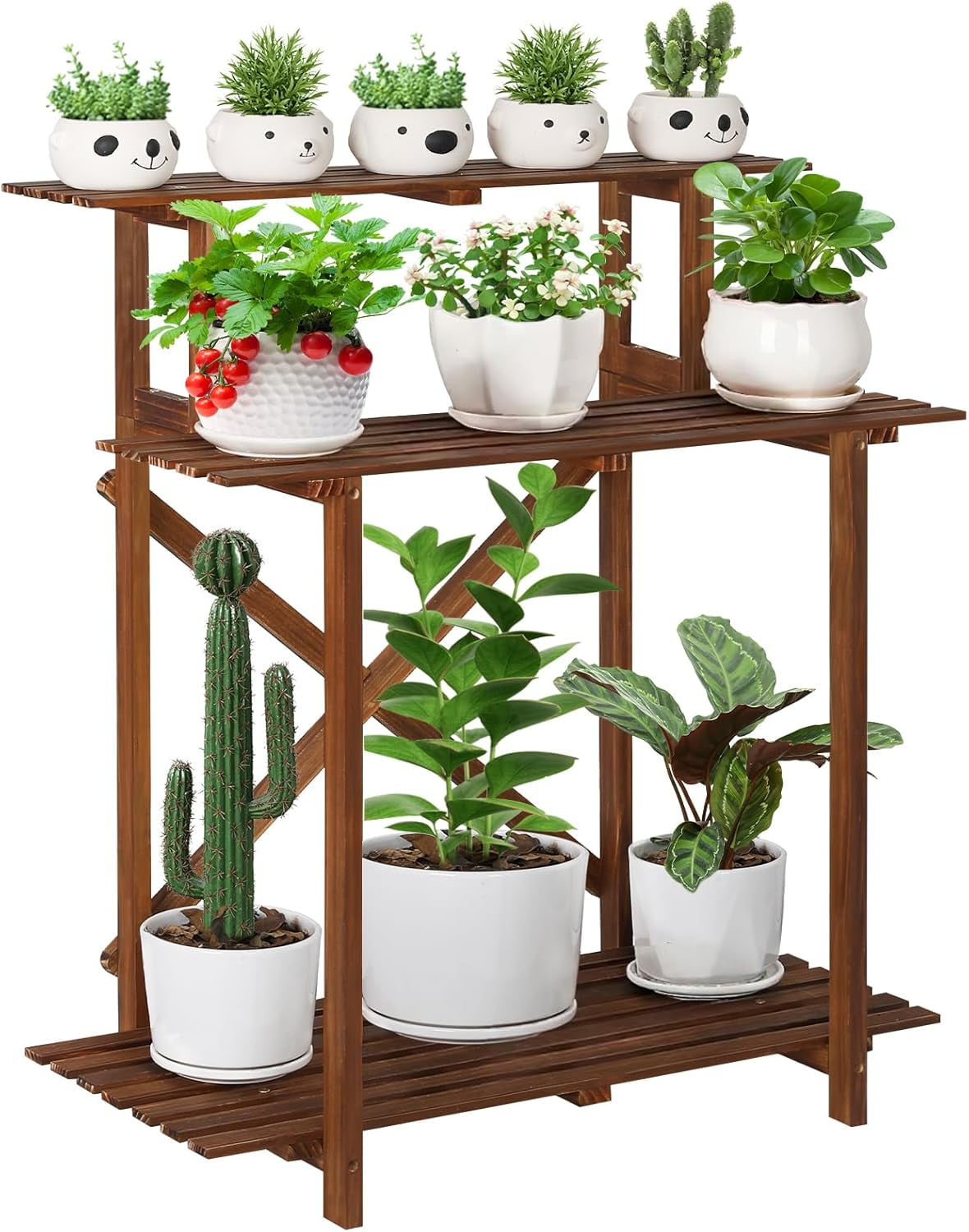 Wood Plant Stand Bench Tables Indoor, 3 Tier Tall Flower Stand Shelf ...