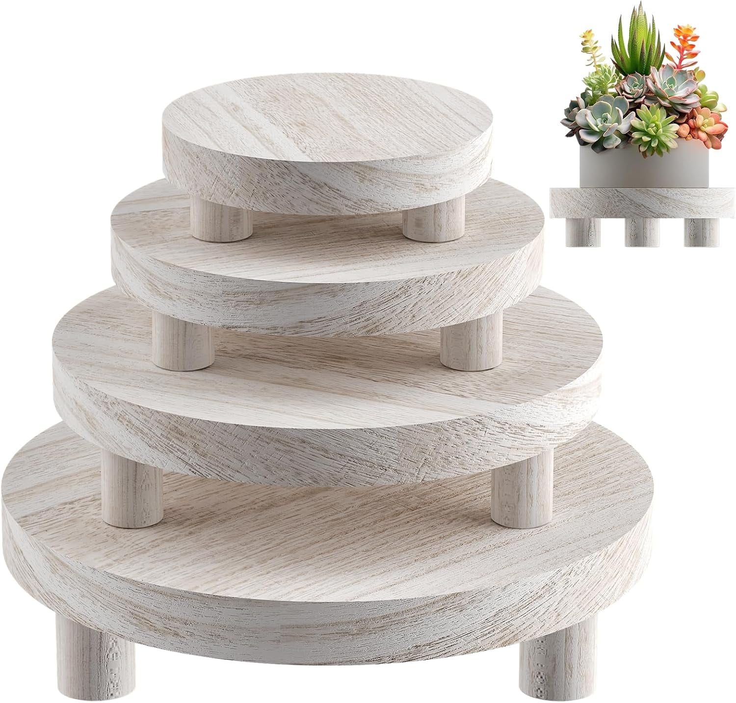 Wood Plant Stand Indoor Outdoor, 12/10/8/6" Round Wood Riser for Decor ...