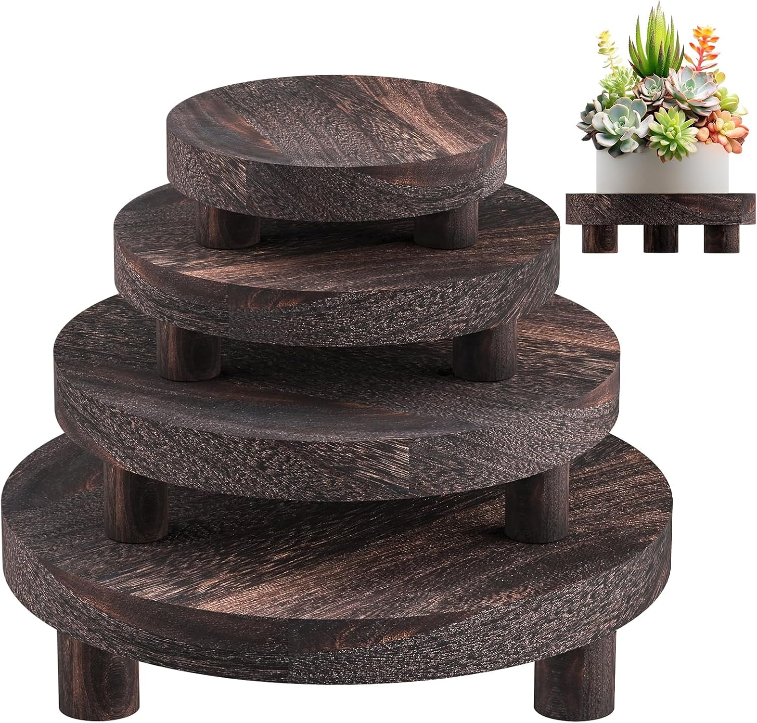 Wood Plant Stand Indoor Outdoor, 12/10/8/6" Round Wood Riser for Decor ...