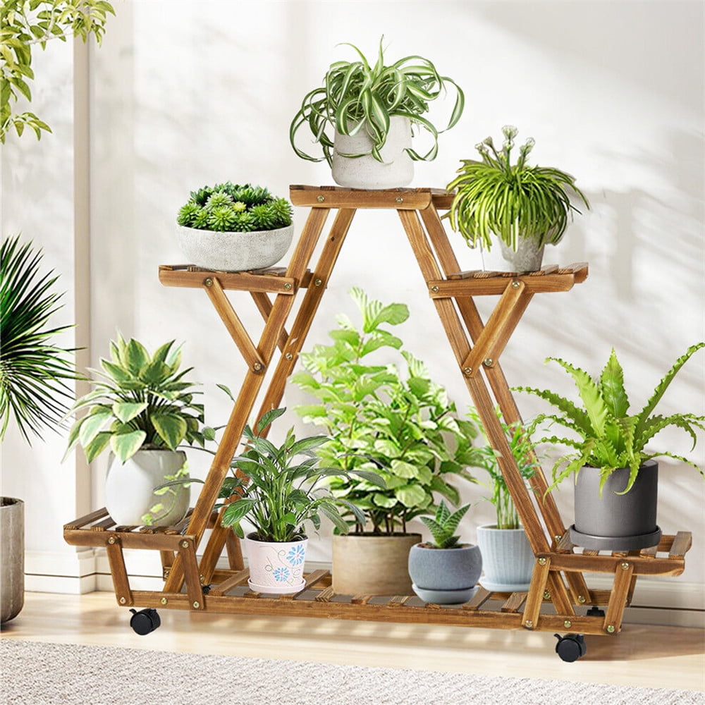 Wood Plant Stand Indoor Outdoor Carbonized Movable 6 Tiered Corner ... Wood Plant Stand Indoor Outdoor Carbonized Movable 6 Tiered Corner ...