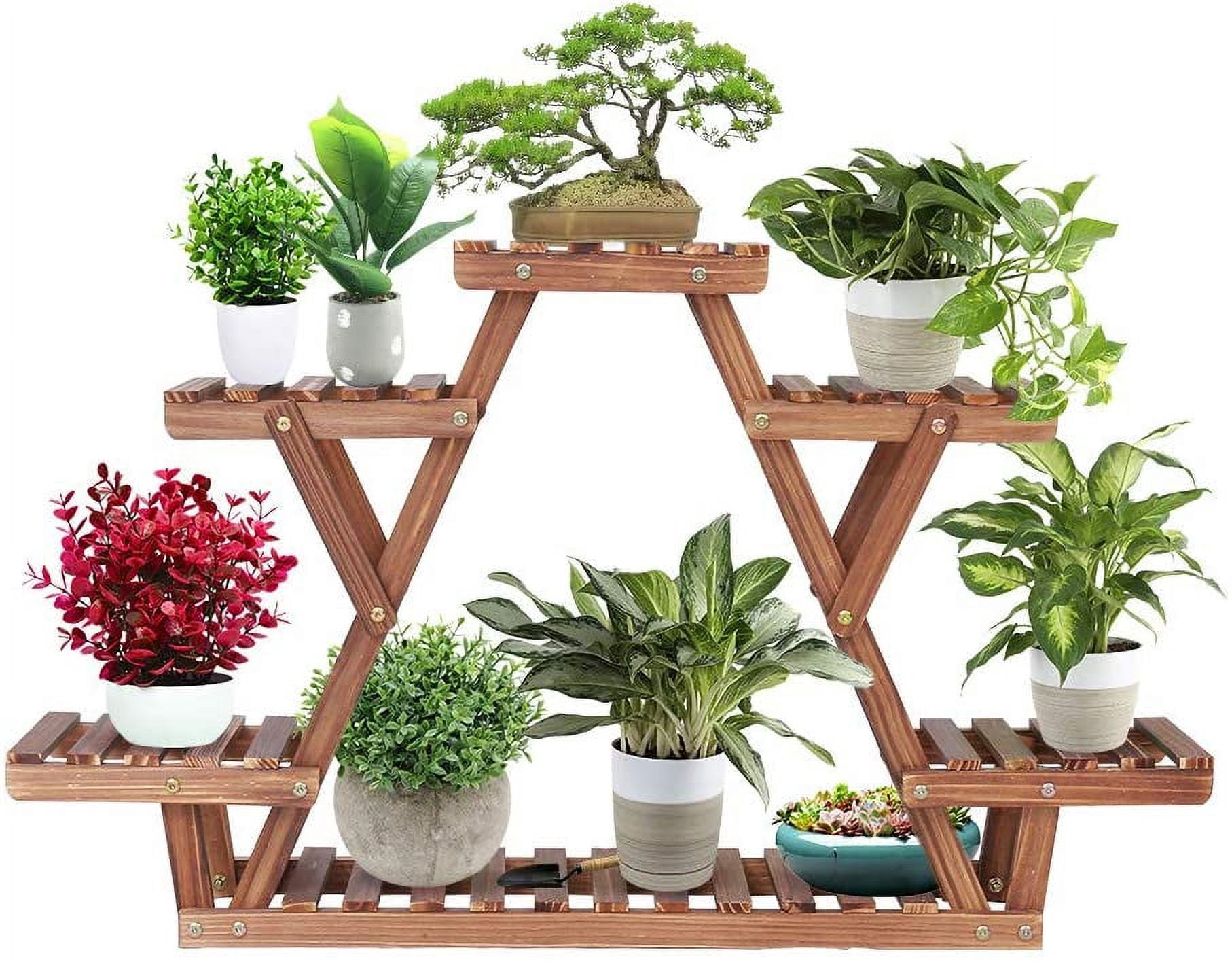 Wood Plant Stand Triangular Plant Shelf Multi Tier Flower Display ...