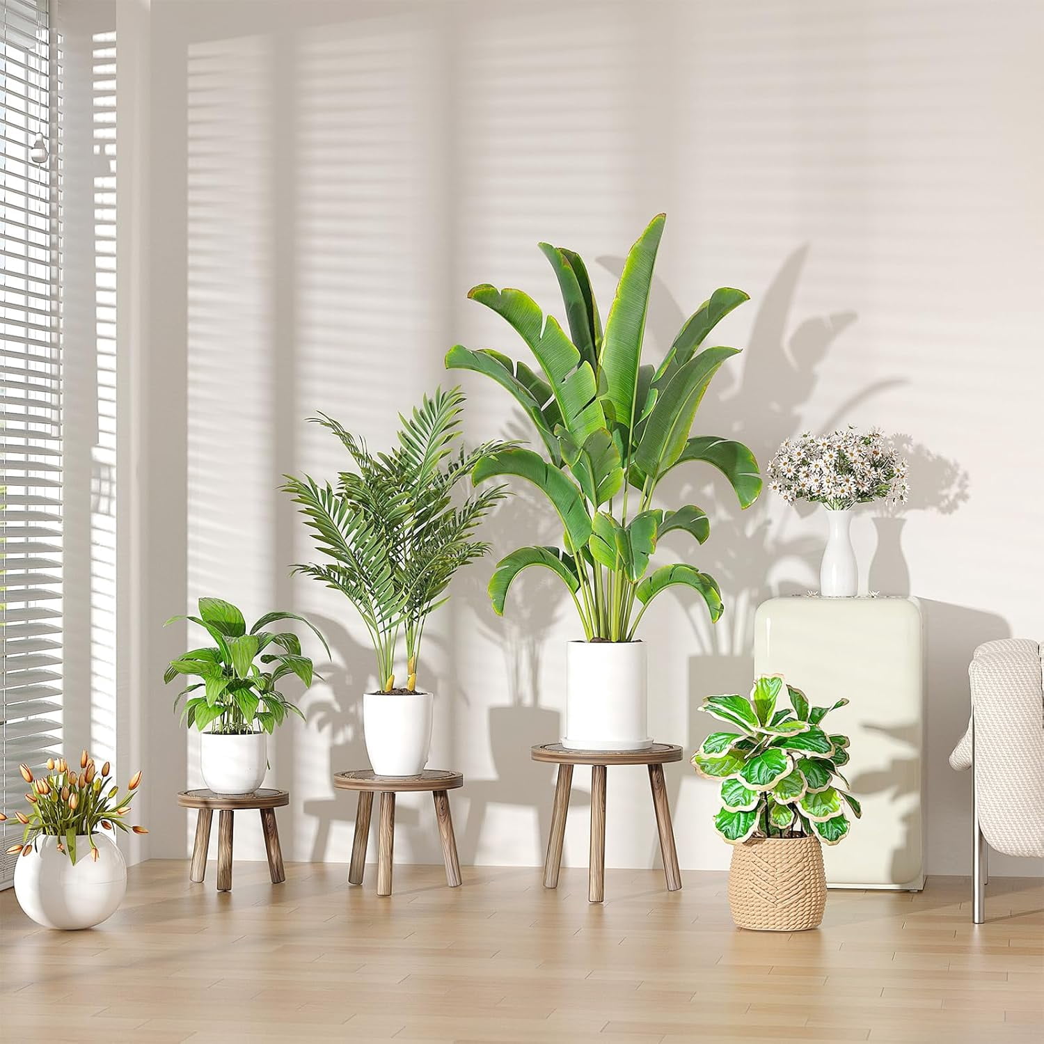 Wood Plant Stands Indoor, Single Plant Stand for Pots, Mid-Century ...