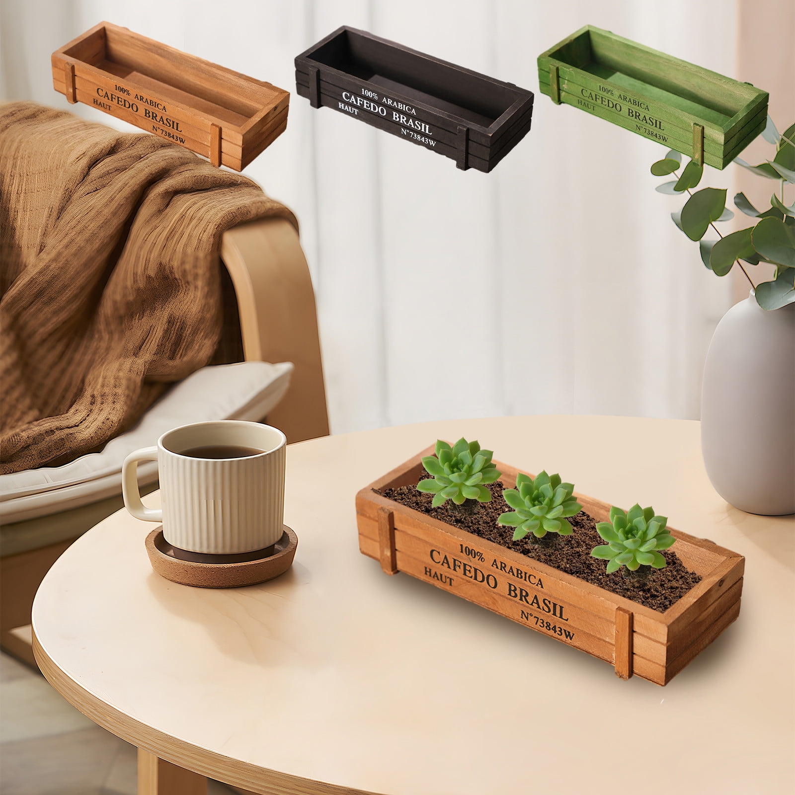 Wood Planter Box Rectangle Succulent Pot Organizer | Rustic Wooden ...