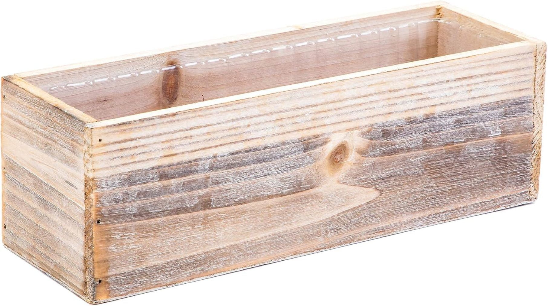 Wood Planter Box Set, Rustic Whitewash, Plastic Liner, 12x4 Inch ...