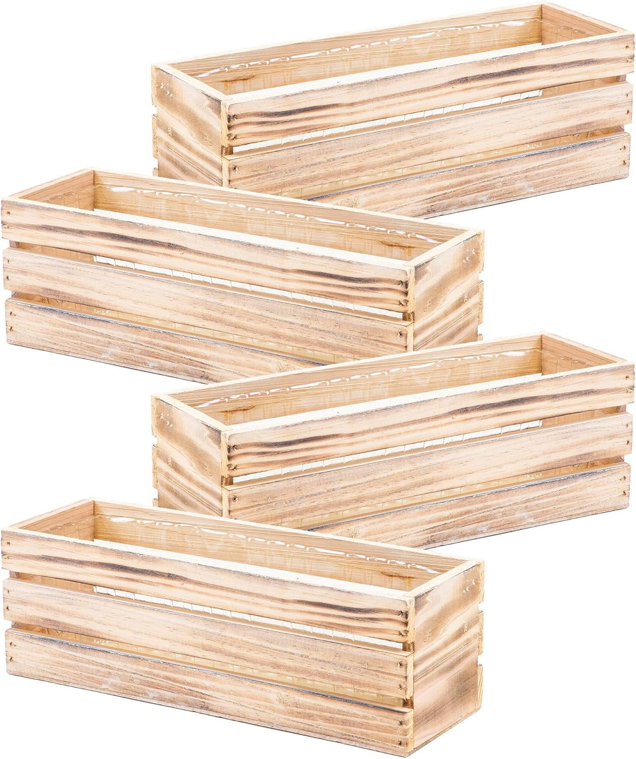 Wood Planter Box with Wine Crate Styled, 12x4 Inch Rectangular ...