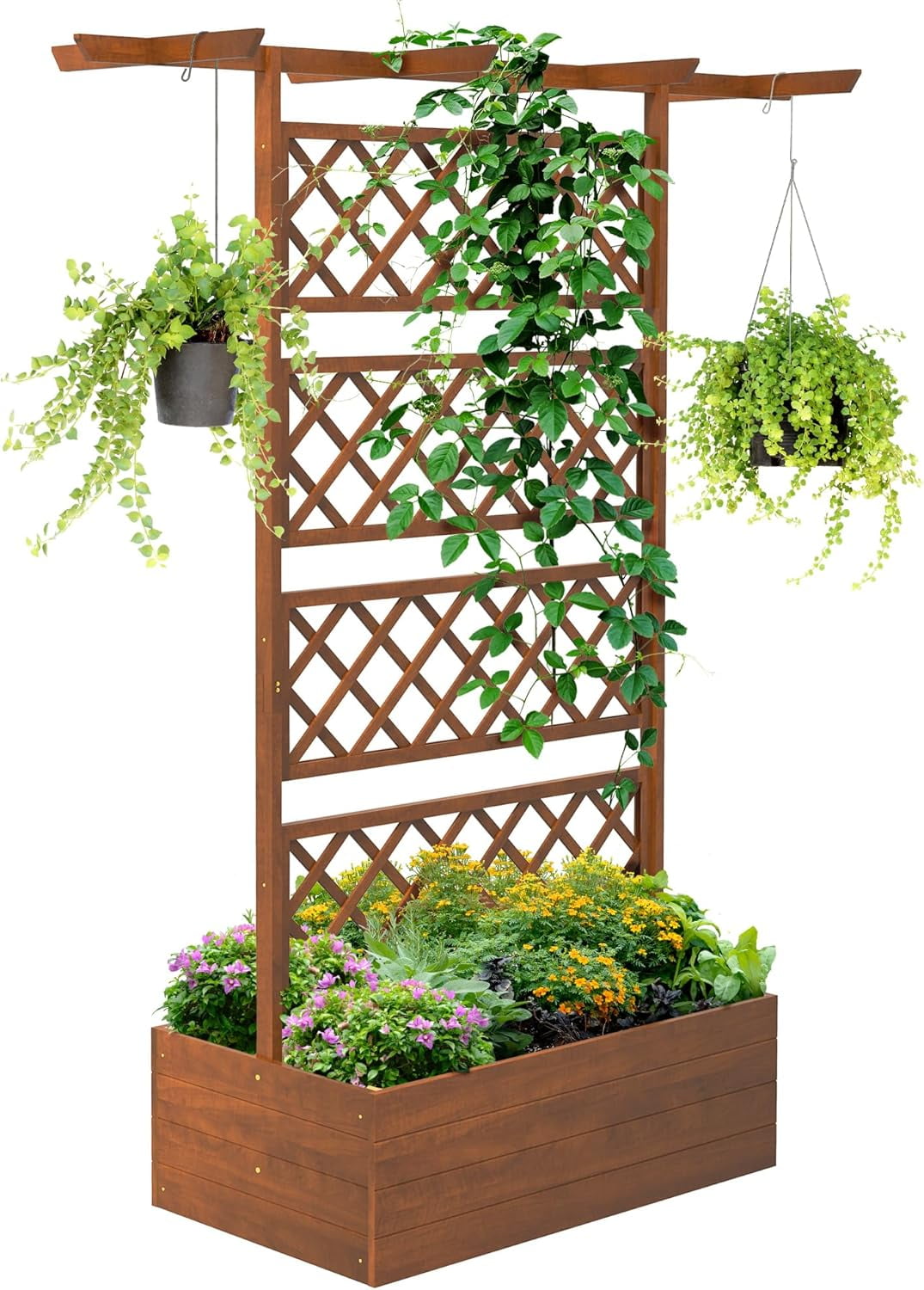 Wood Planter Box with Trellis, Raised Garden Bed Privacy Screen Planter ...