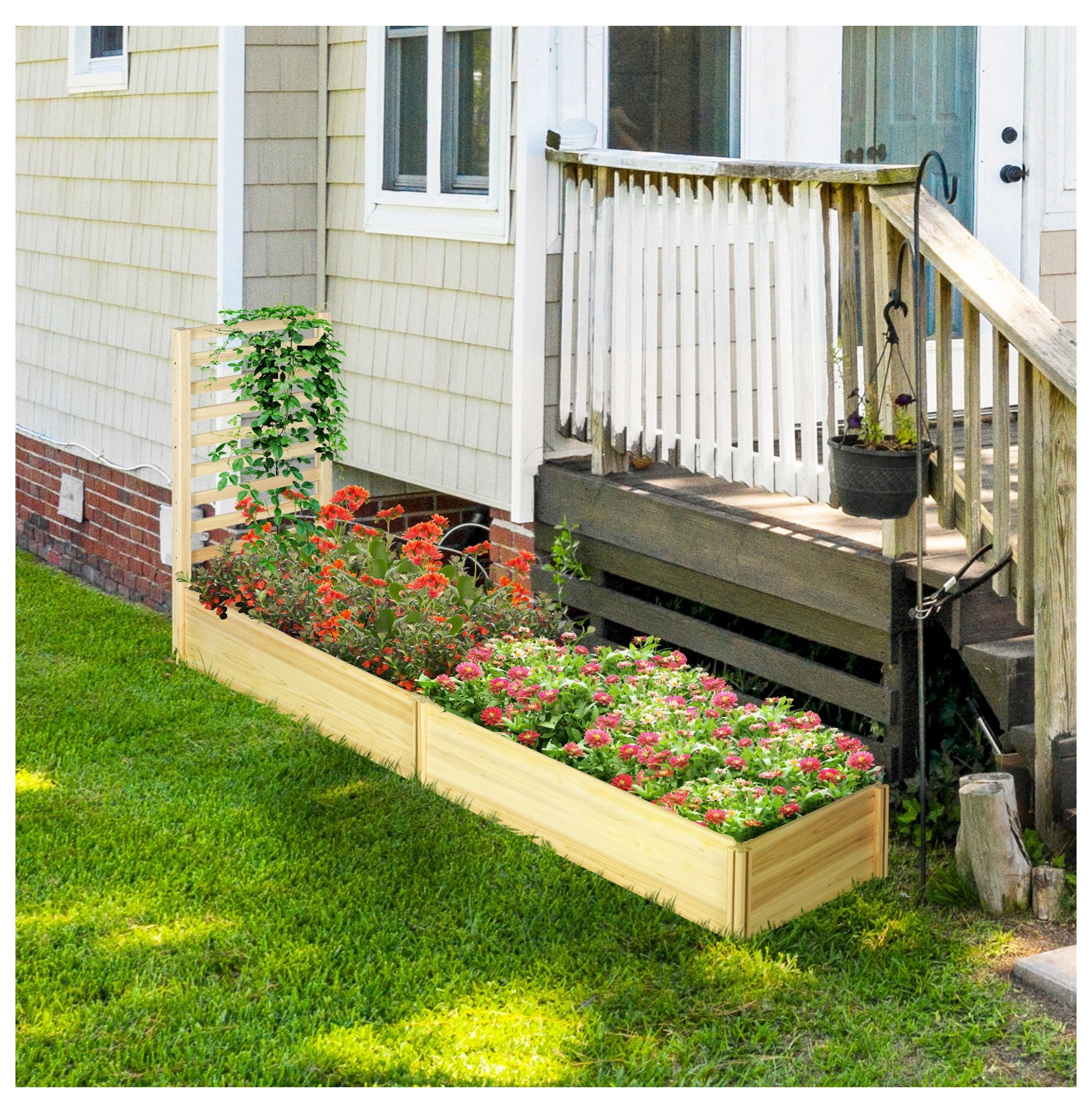 Wood Planter Box with Trellis, Raised Garden Bed for Outdoor Plants, 91 ...