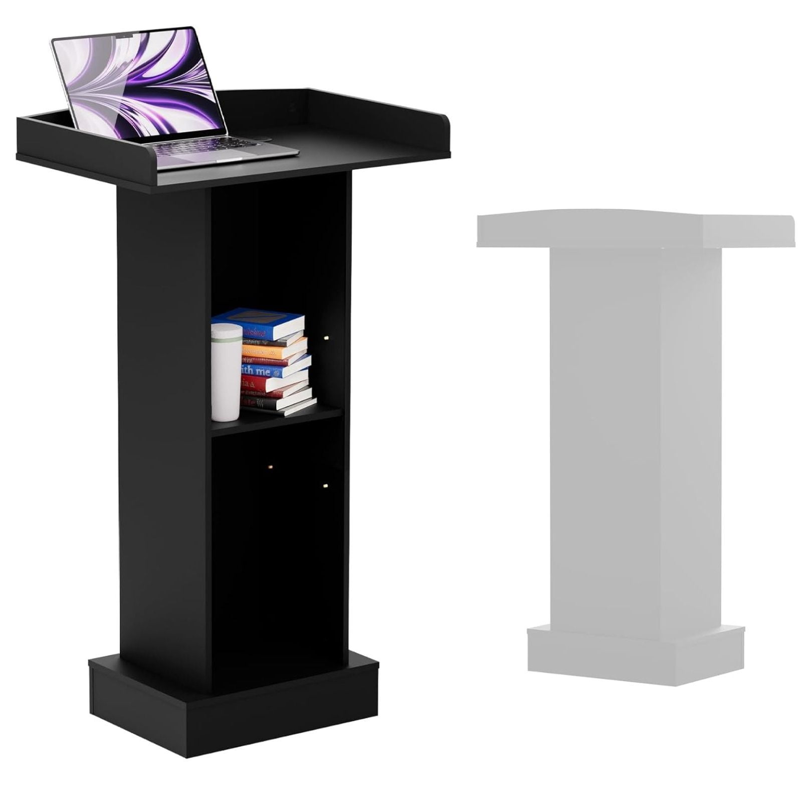 Wood Podium Stand - 12MM Particle Board Lectern with Storage & Mic ...