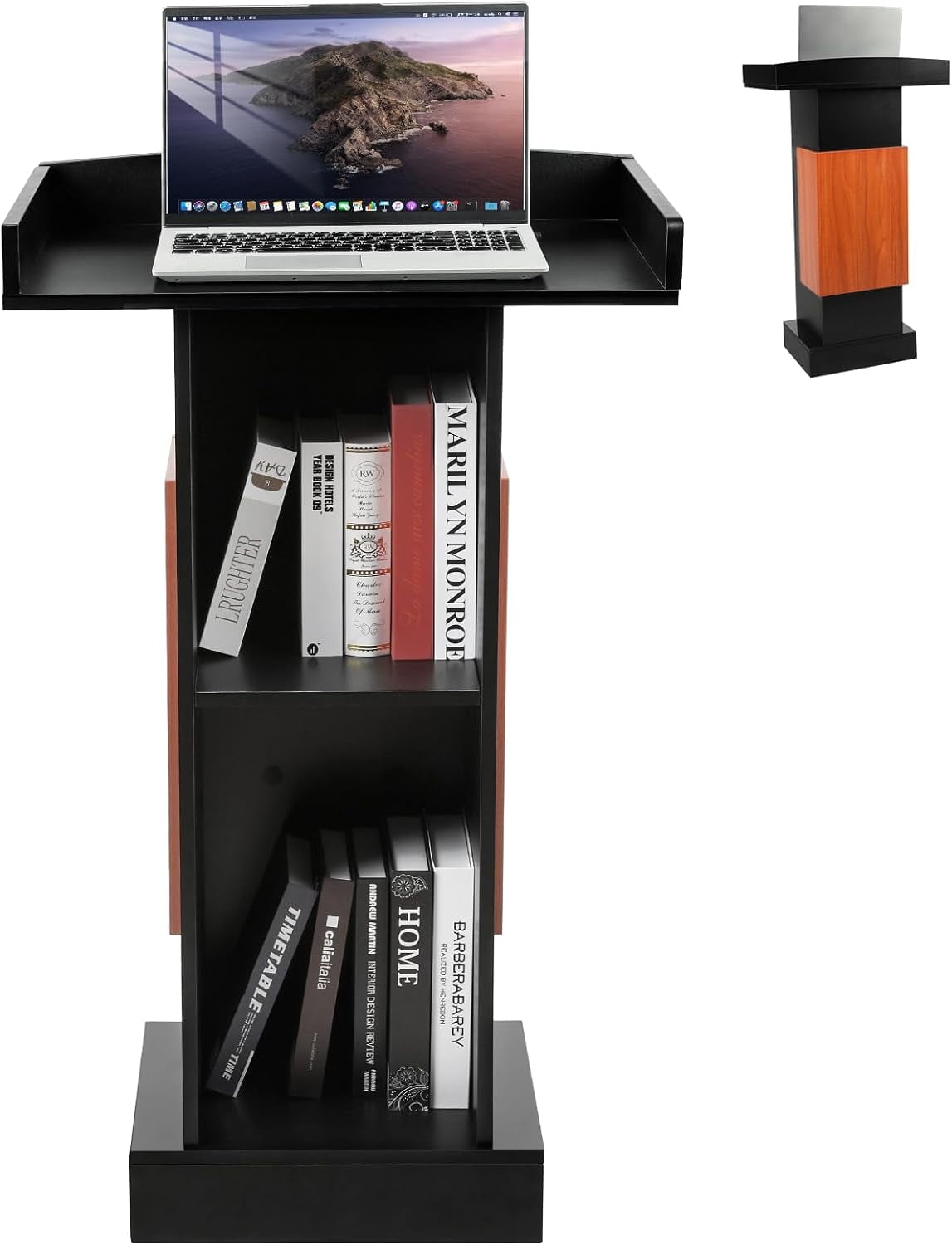 Wood Podium Stand with 2-Tier Shelve, 41IN Wooden Lectern, Wooden ...