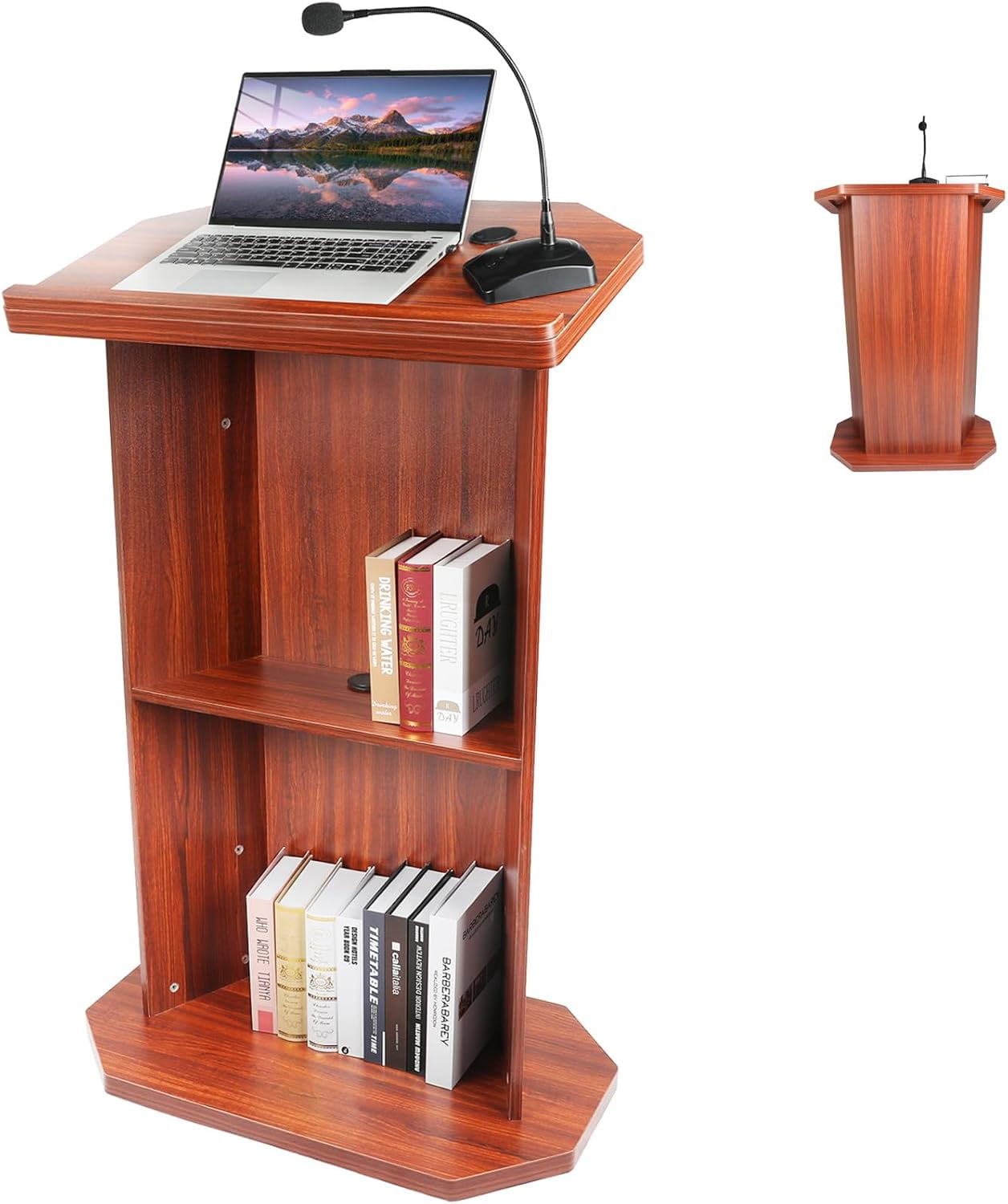 Wood Podium Stand withLarge 2-Tier Shelve, 49" Wooden Lectern with ...
