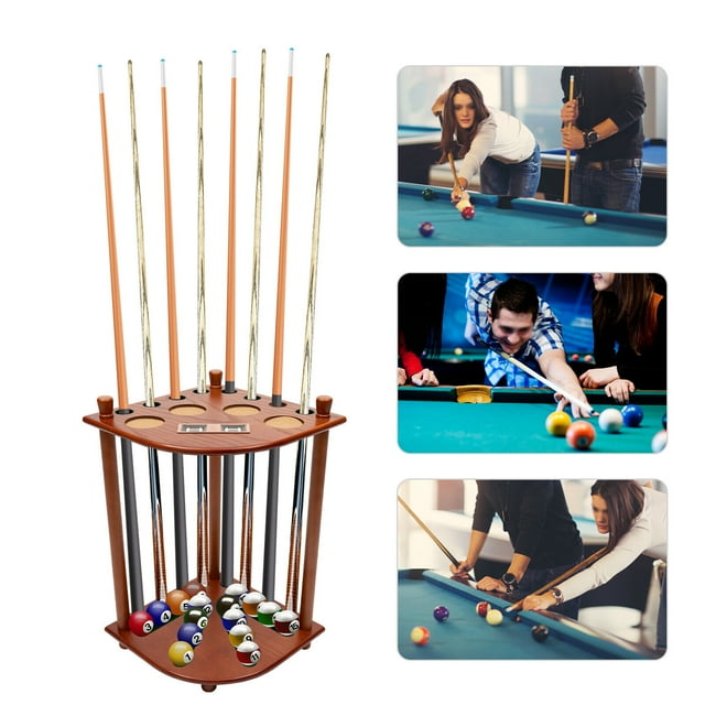 Wood Pool Stick Holder Floor Stand 8 Hole Billiards Pool Cue Rack Oak ...