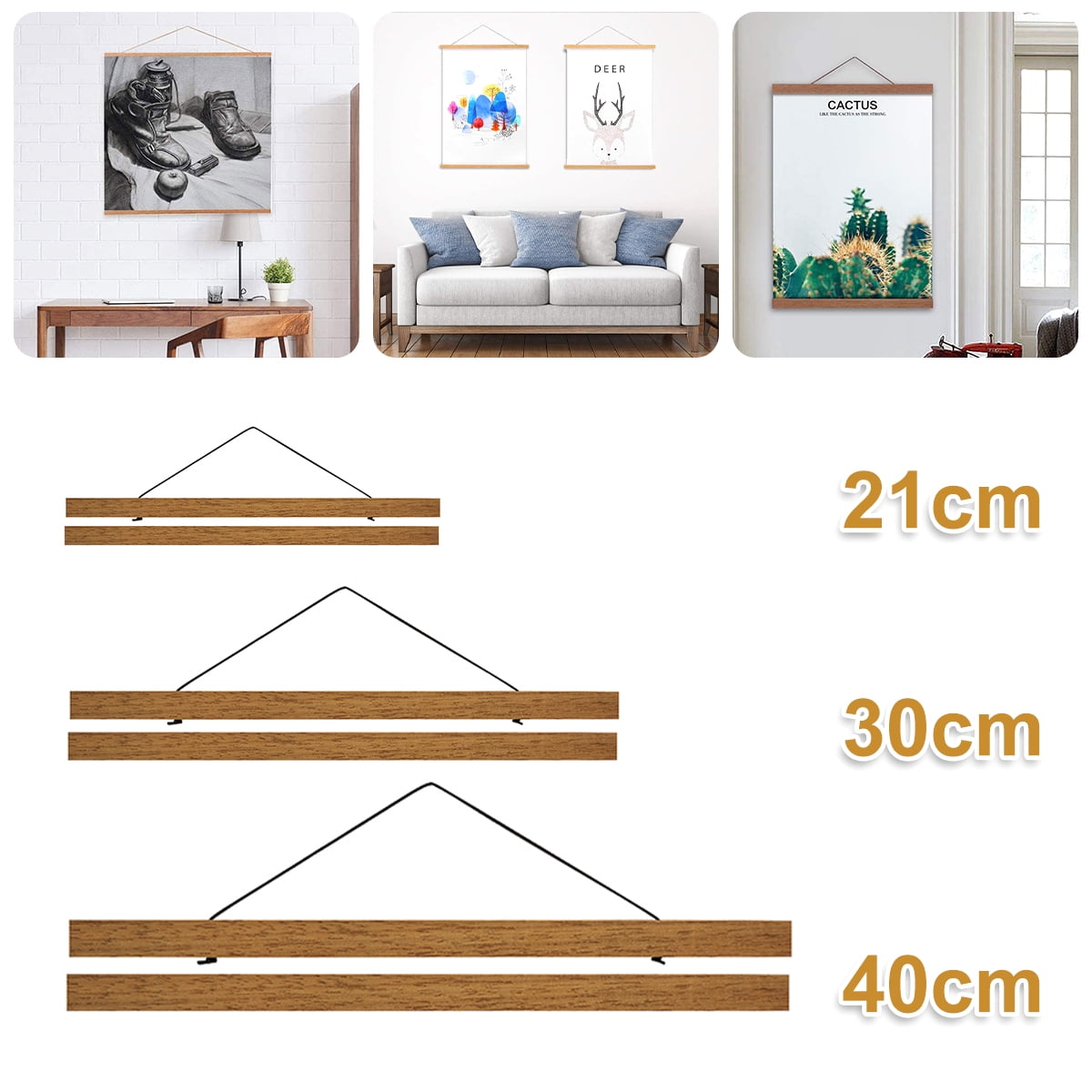 Wood Poster Frame 4Pcs Magnetic Poster Hanging Rod Simple Teak Wood ...
