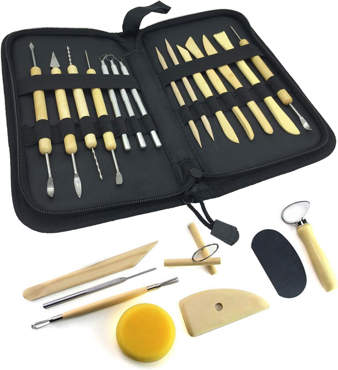 Wood Pottery Tool Set, Wartoon 22 Piece All-in-one Wood Clay Modeling ...