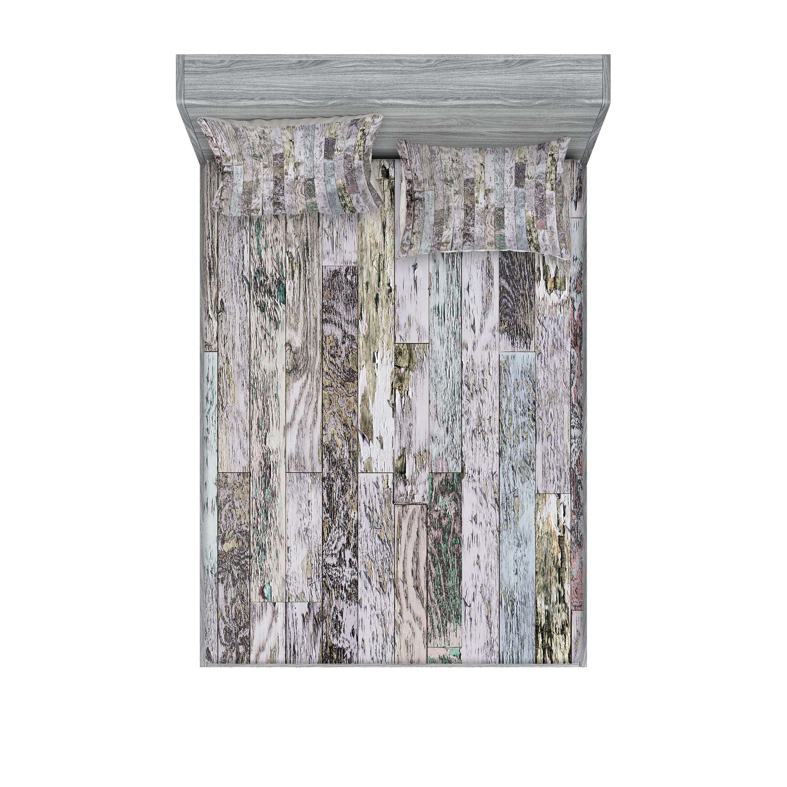 Wood Print Fitted Sheet & Pillow Sham Set, Pastel Colored Oak Timber ...