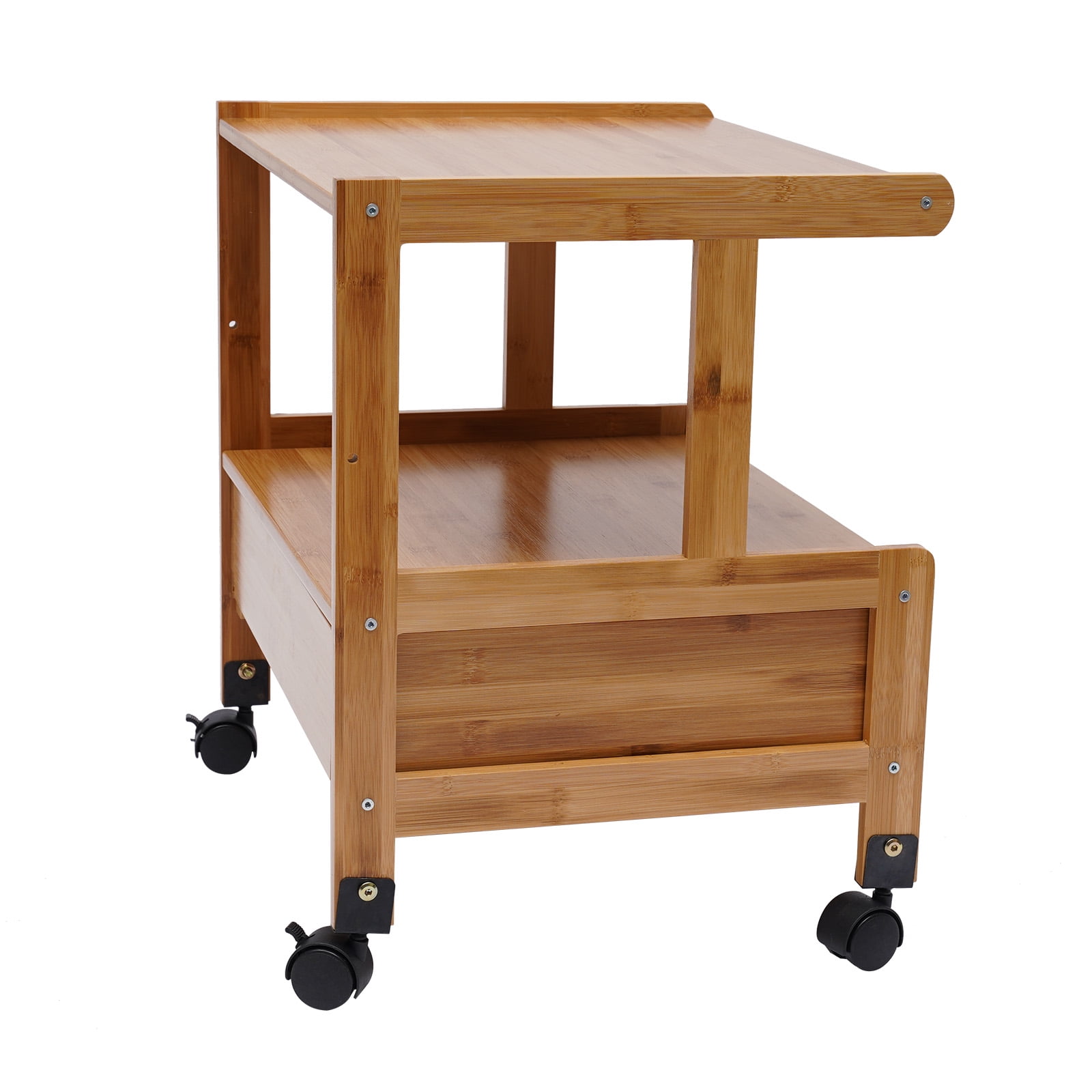 Wood Printer Stand Wheels 2Tiers Shelf Desk Machine Bamboo Cart Rolling ...