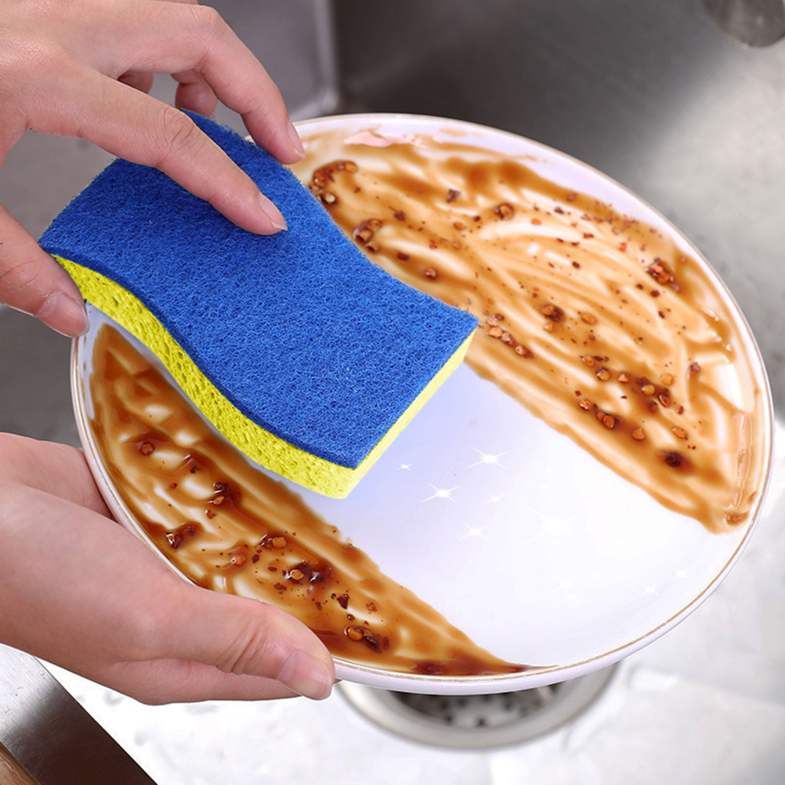Wood Pulp Sponge Scrubber 6-Pack, Blue Scouring Pads for Dishes, Double ...