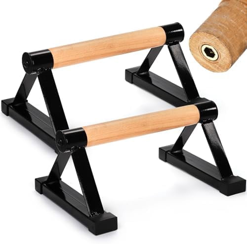 Wood Push Up Bars, Solid Wooden Parallettes Bars with Sturdy Steel ...