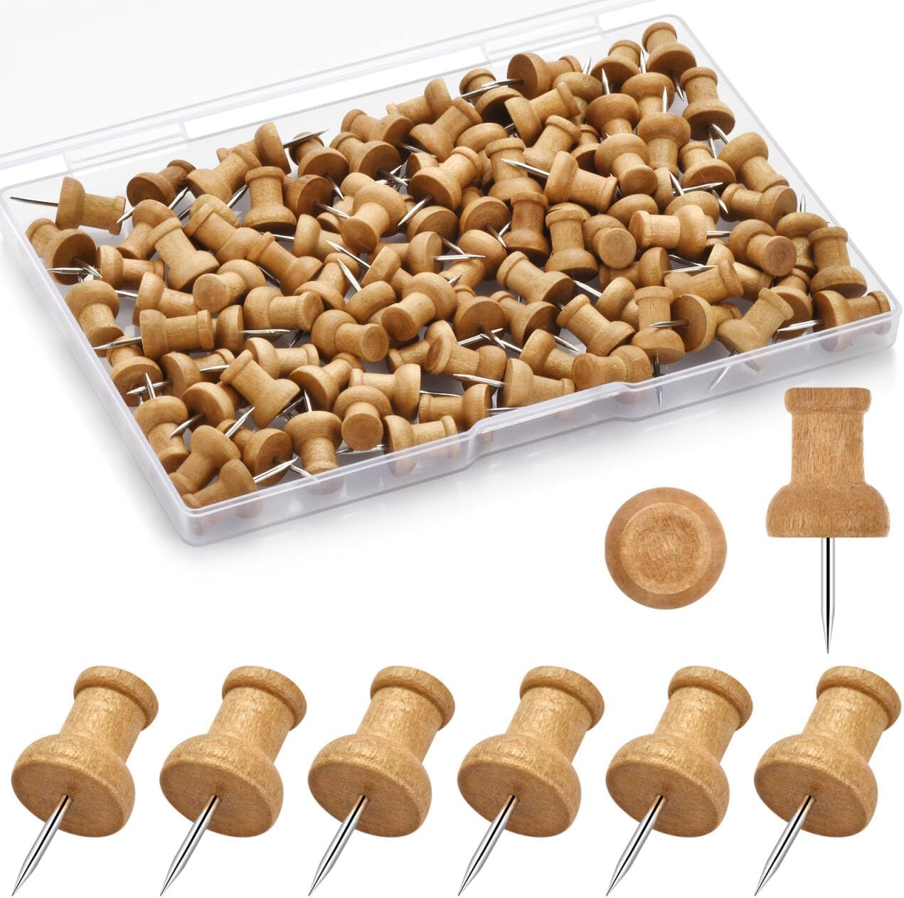 Wood Push Pins, Thumb Tacks for Decorative, Wooden Pins and Tacks, Cork ...