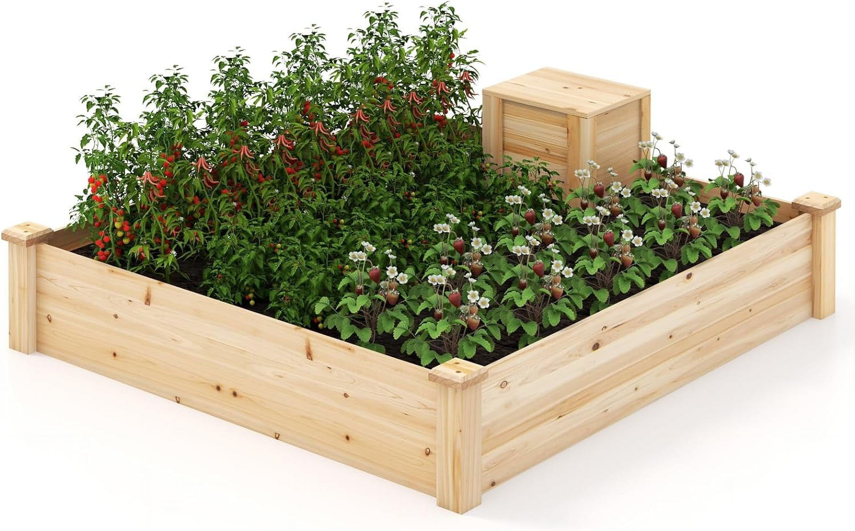 Wood Raised Garden Bed - 49" x 49" x 10" Elevated Garden Bed with ...