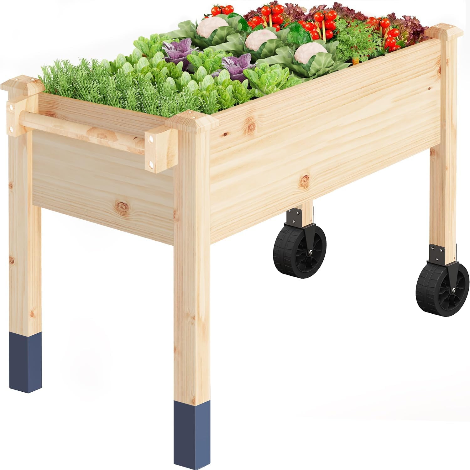 Wood Raised Garden Bed with Legs on Wheels, Elevated Raised Planter Box ...