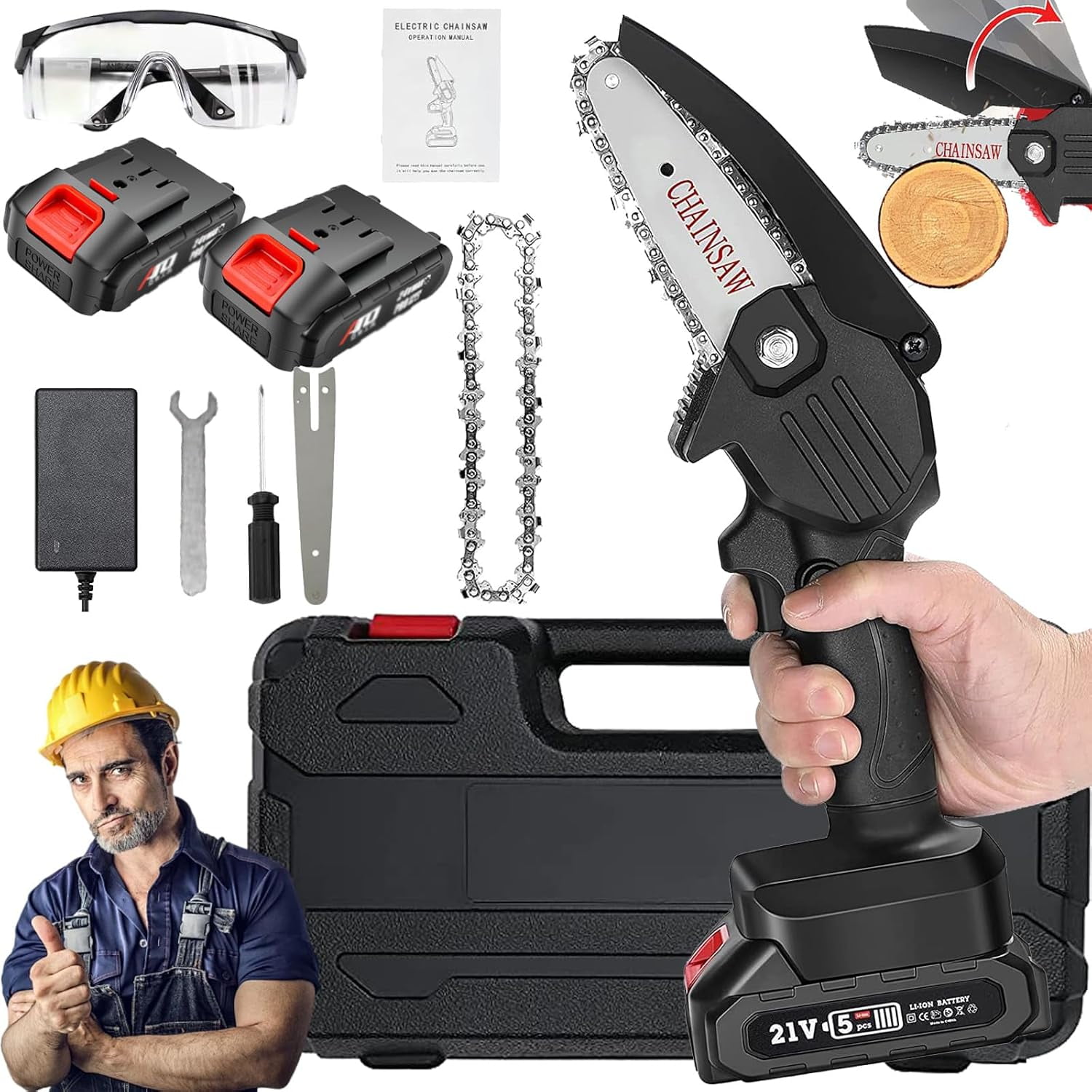 Wood Ranger Mini Chainsaw, 2025 Upgraded Electric 4 inch MINI Chainsaw ...