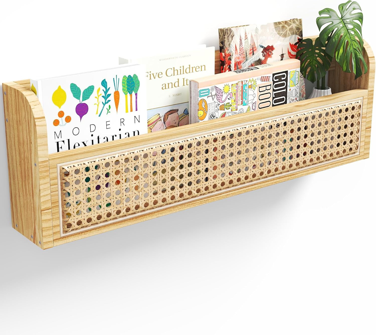 Wood and Rattan Wall Shelf - 36’’ Nursery Floating Shelves for Wall ...