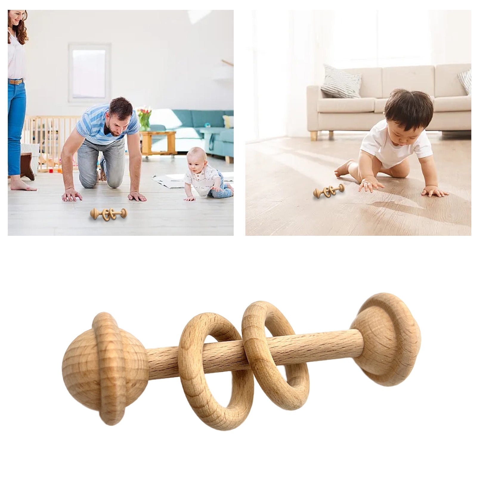 Wood Rattle Teether Ring Pack Montessori Gray Double Gender Neutral An ...