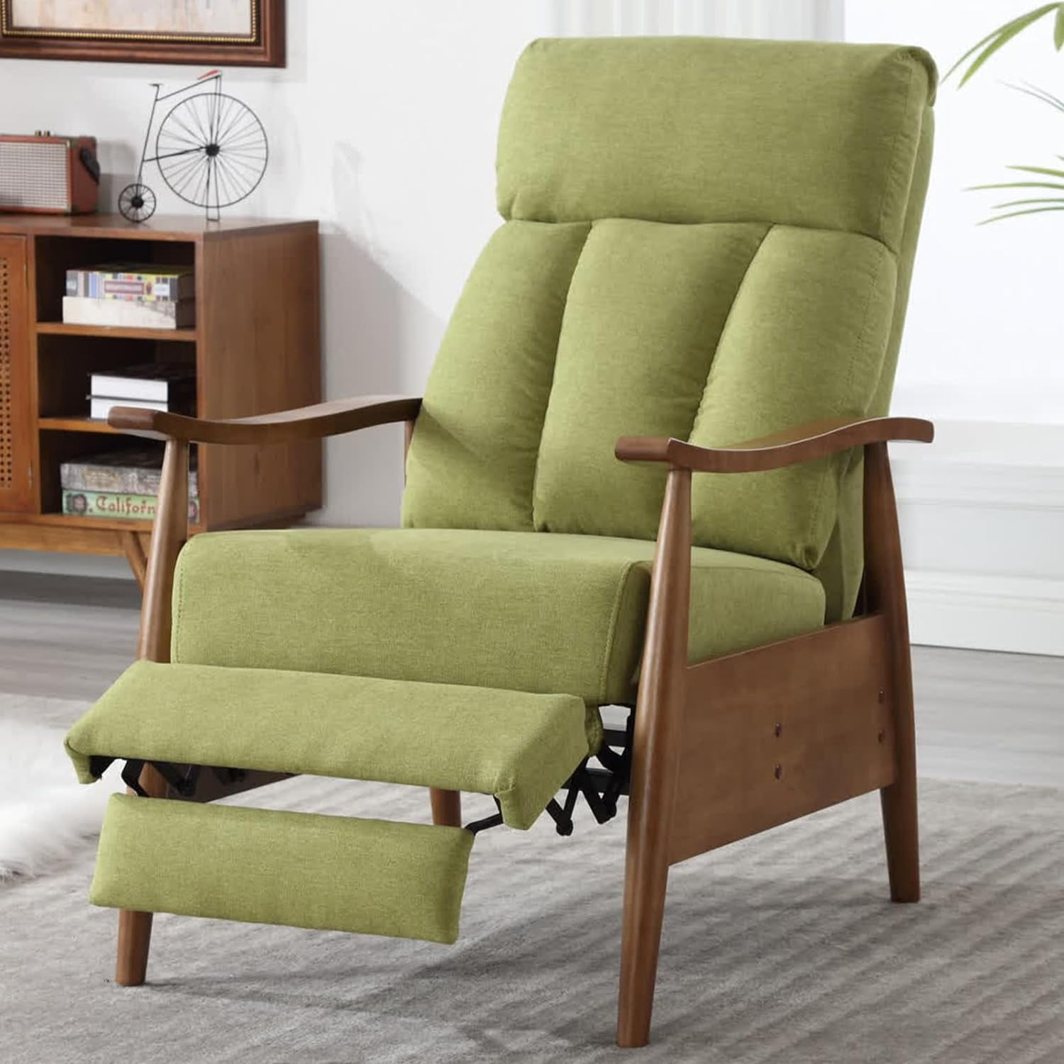 Wood Recliner Chair, Modern Accent Chair, Adjustable High Backrest ...